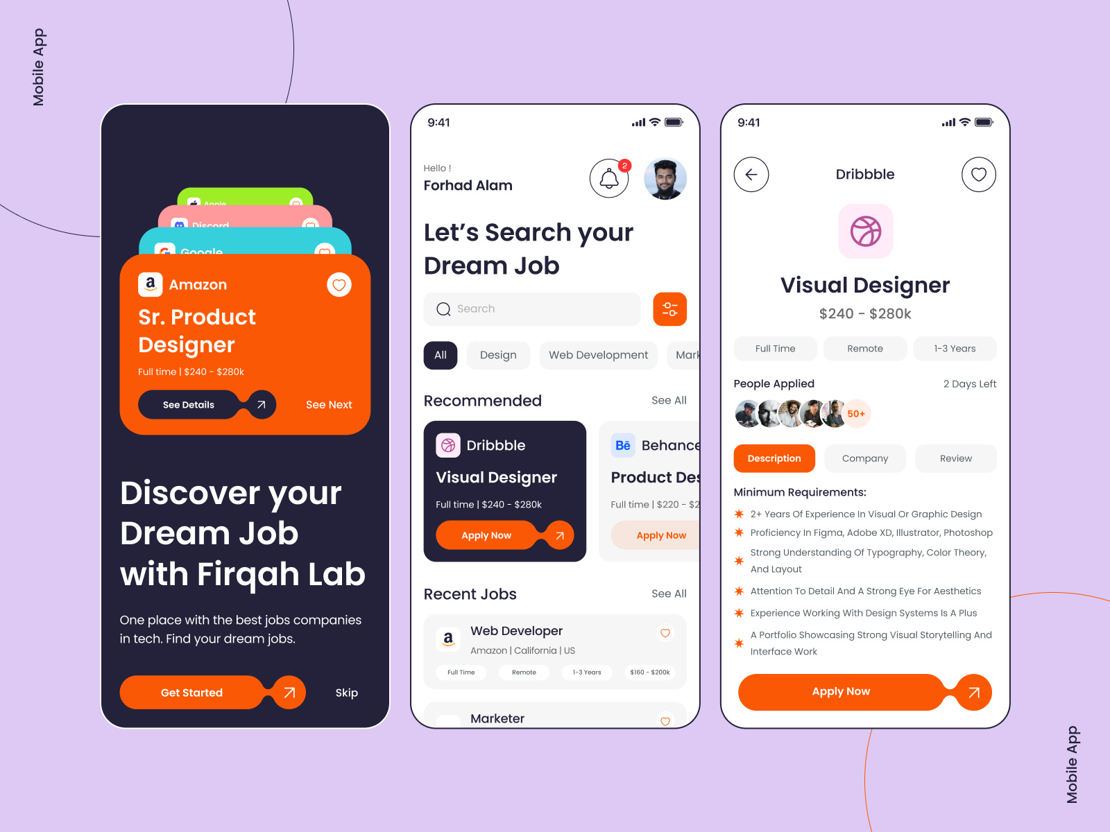 Job finder app | Job recruitment platform mobile UI | Freelance by Md Forhad Alam for Firqah Lab ...
