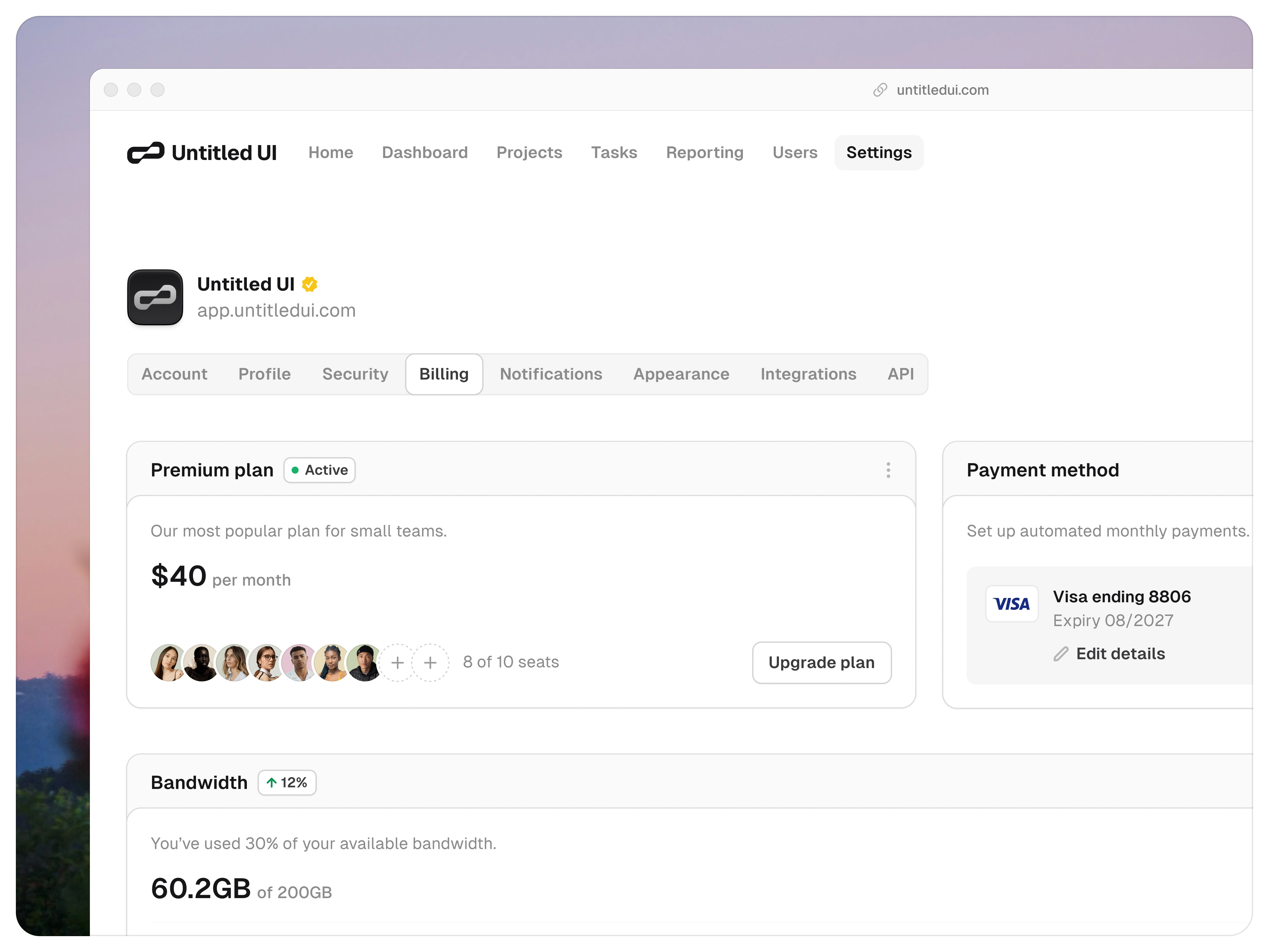 Billing settings — Untitled UI by Jordan Hughes® on Dribbble