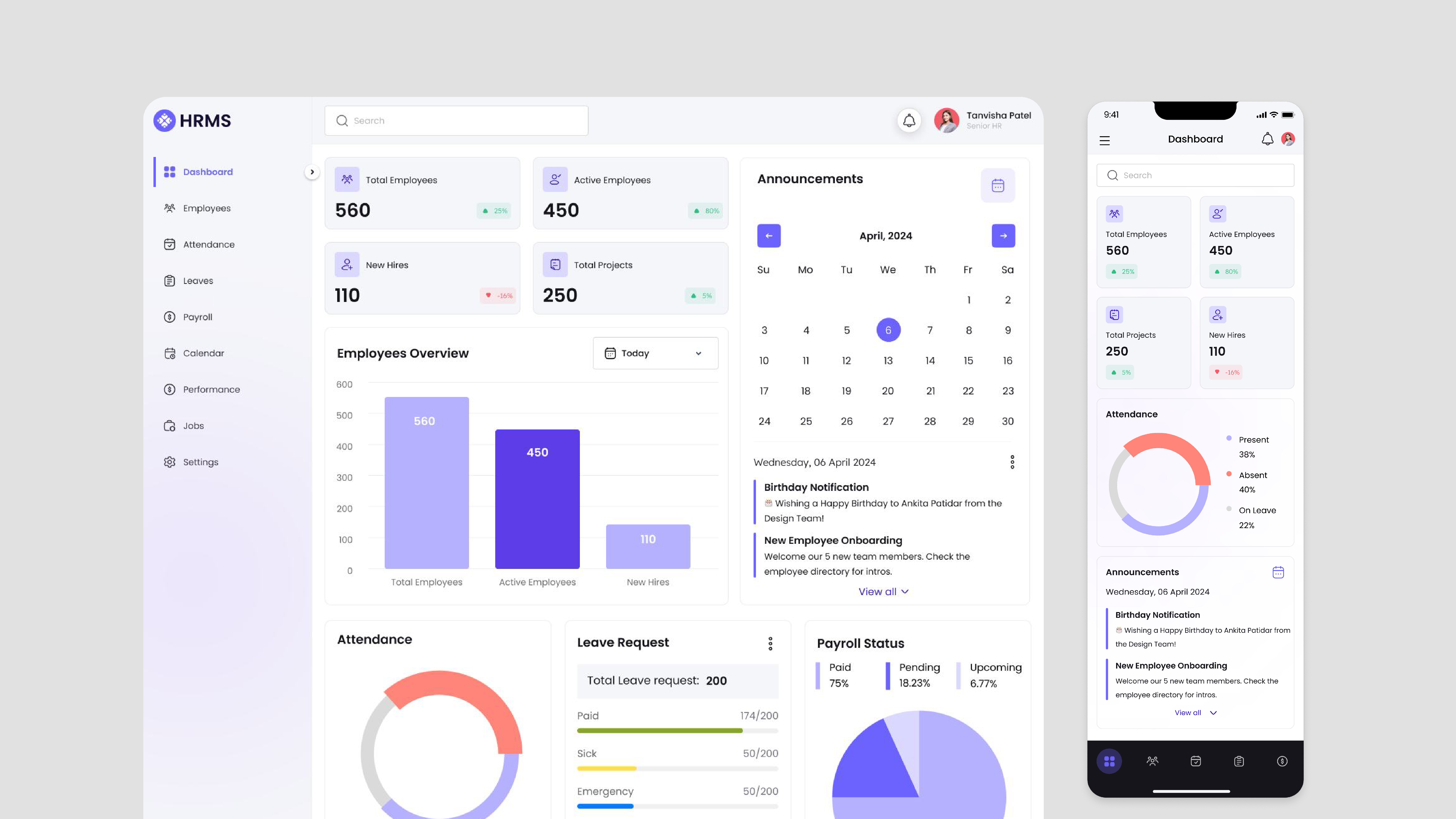 HRMS Dashboard UI by Ankita Patidar on Dribbble