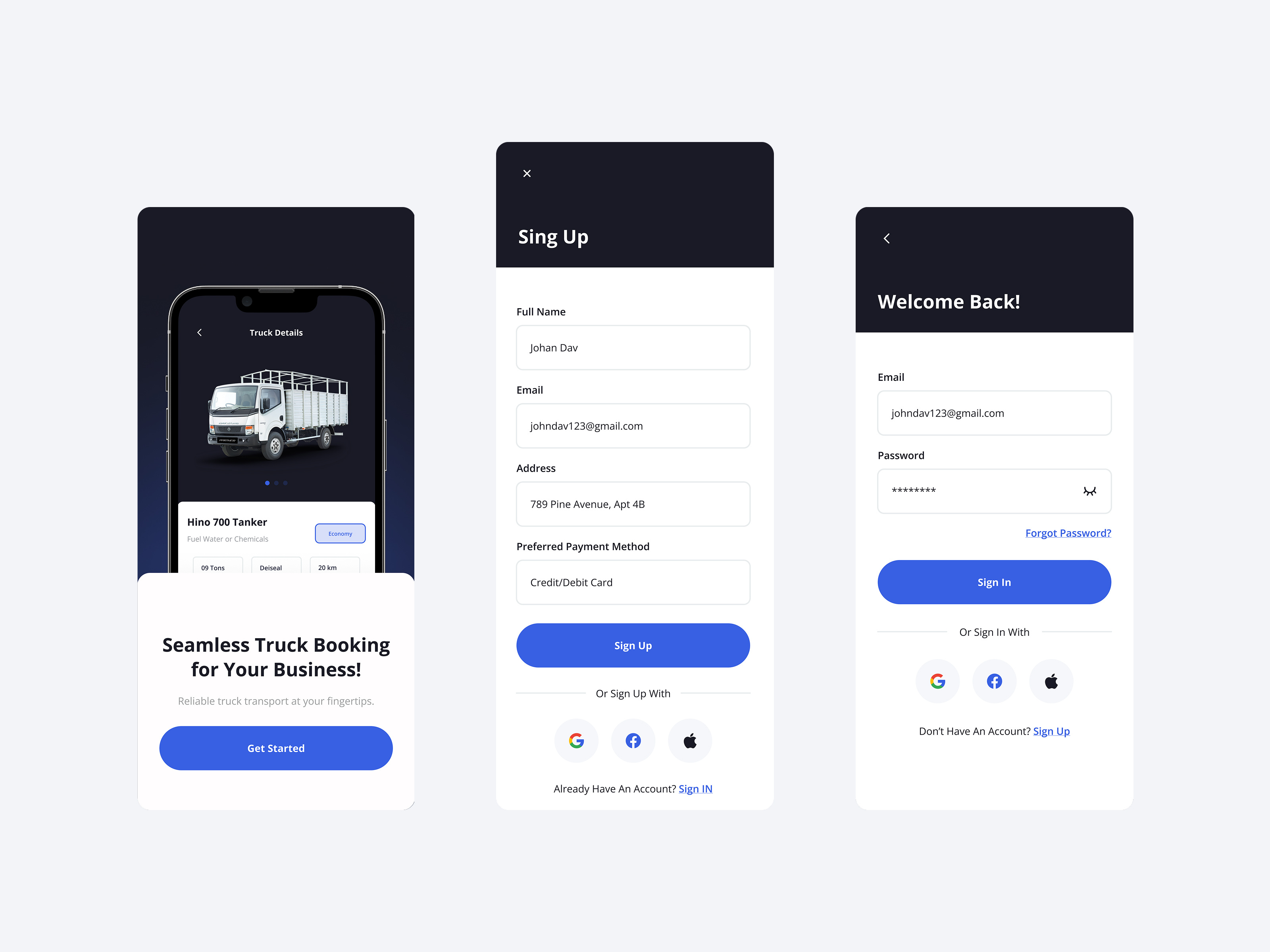Modern Truck Business Mobile App UI/UX Design | Fleet Management by Md Sajib Hossain on Dribbble