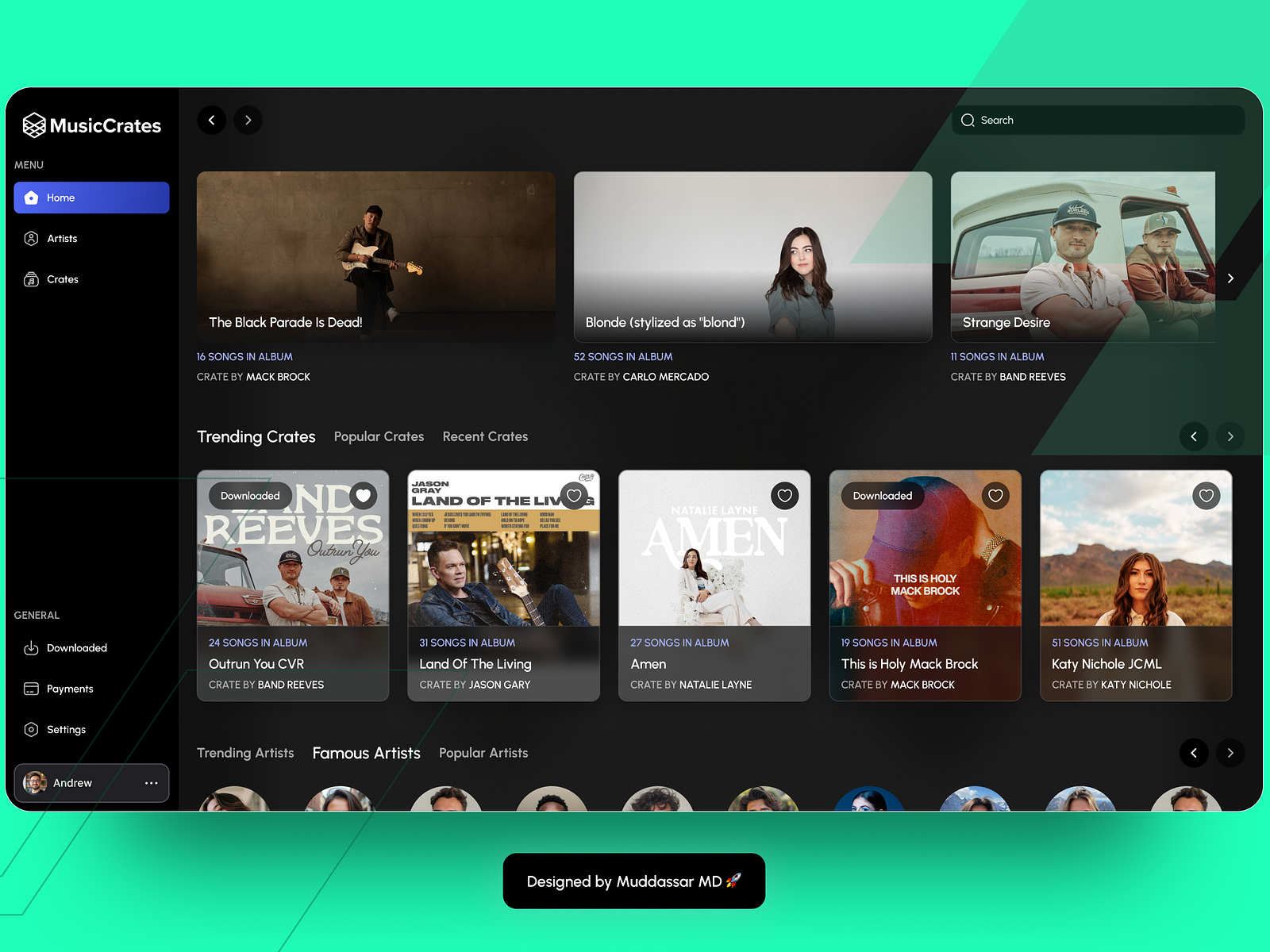 Music Crates - Dark theme UI UX Design by MD by Muddassar-MD on Dribbble