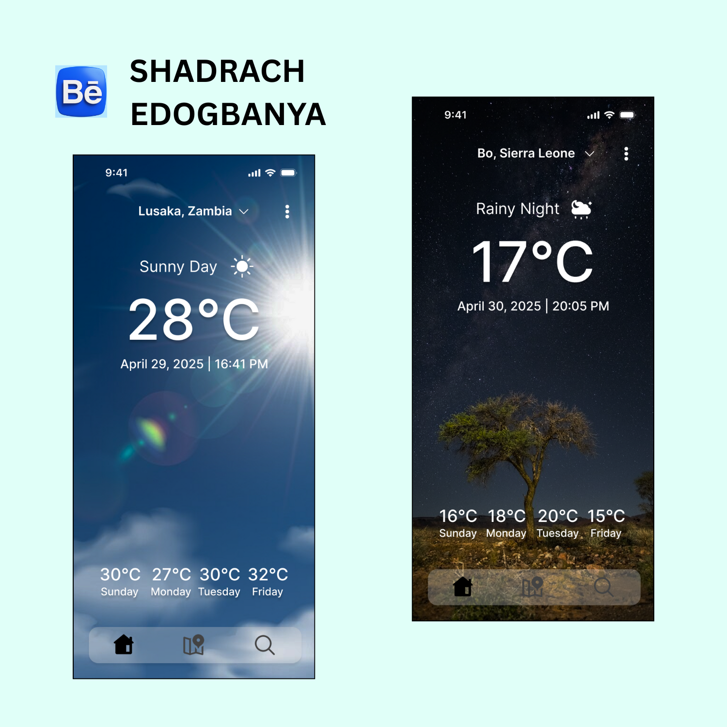 Minimalist Weather App UI by SHADRACH EDOGBANYA on Dribbble