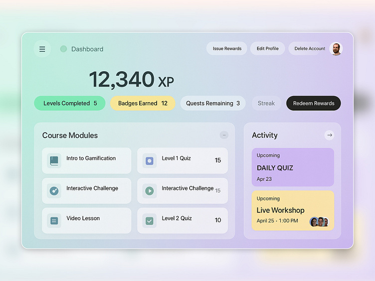 Gamified Learning Dashboard – XP, Quests & Rewards UI by Holelore on ...