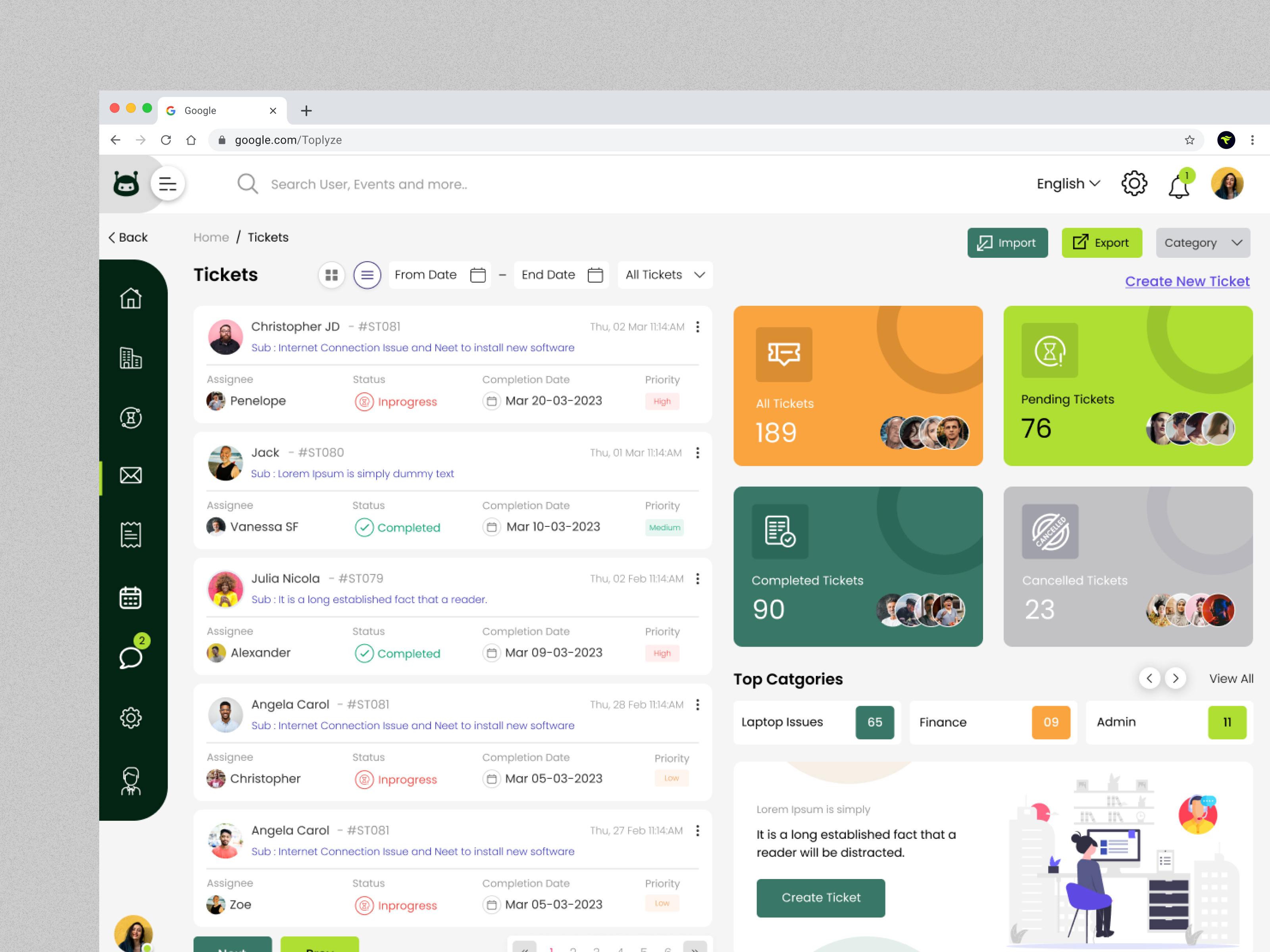 Dashlyn - Admin Support Tickets dashboard UI design by Sharwar Hossain ...