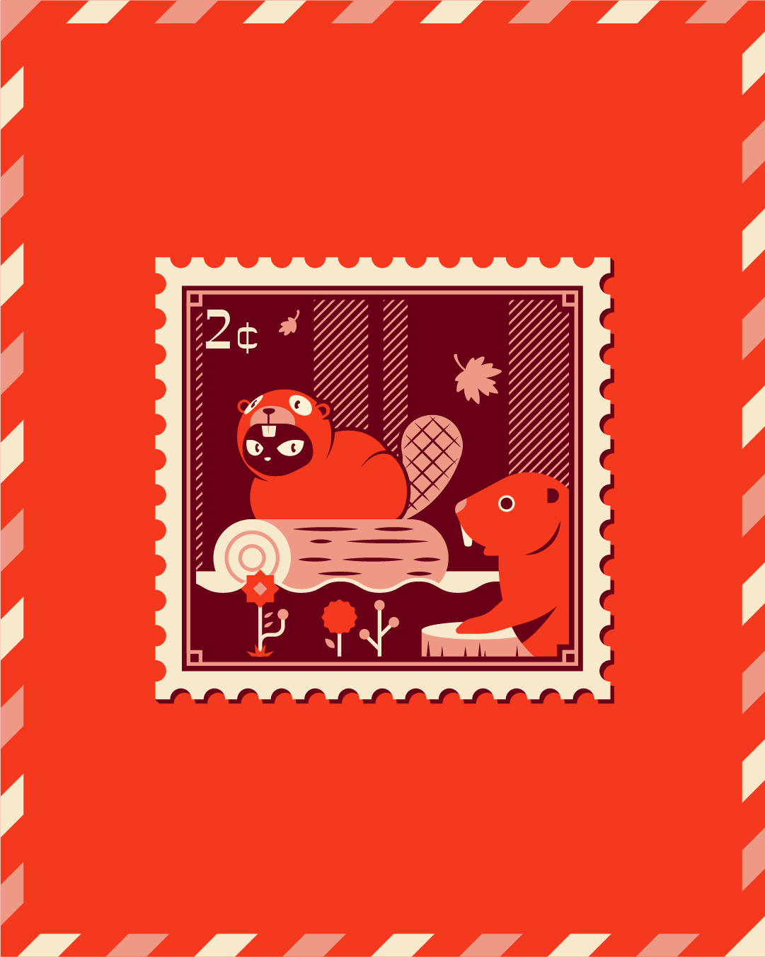 Whimsical Vector Illustration – Cat & Beaver Stamp Design by Andy Hau ...