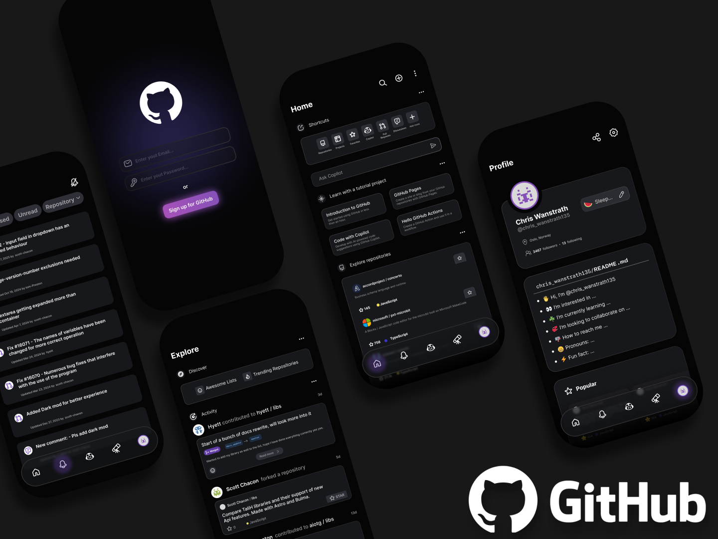 GitHub Reimagined – Dark Mode Mobile Redesign by novflix on Dribbble
