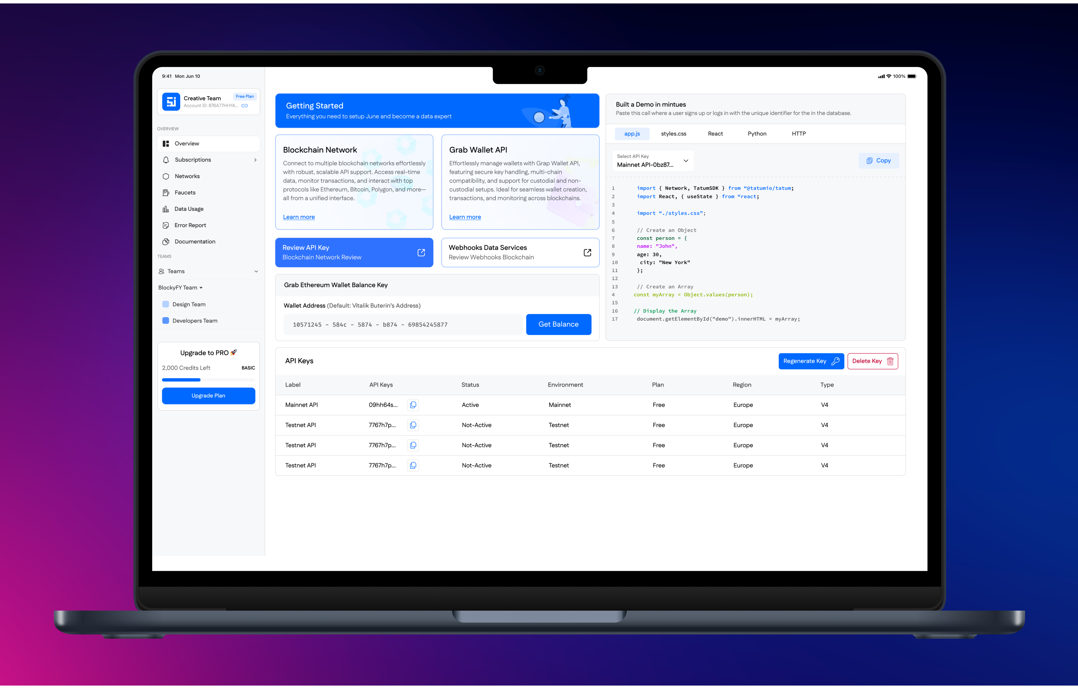 Unified API Layer for Blockchain Development Dashboard Concept by ...