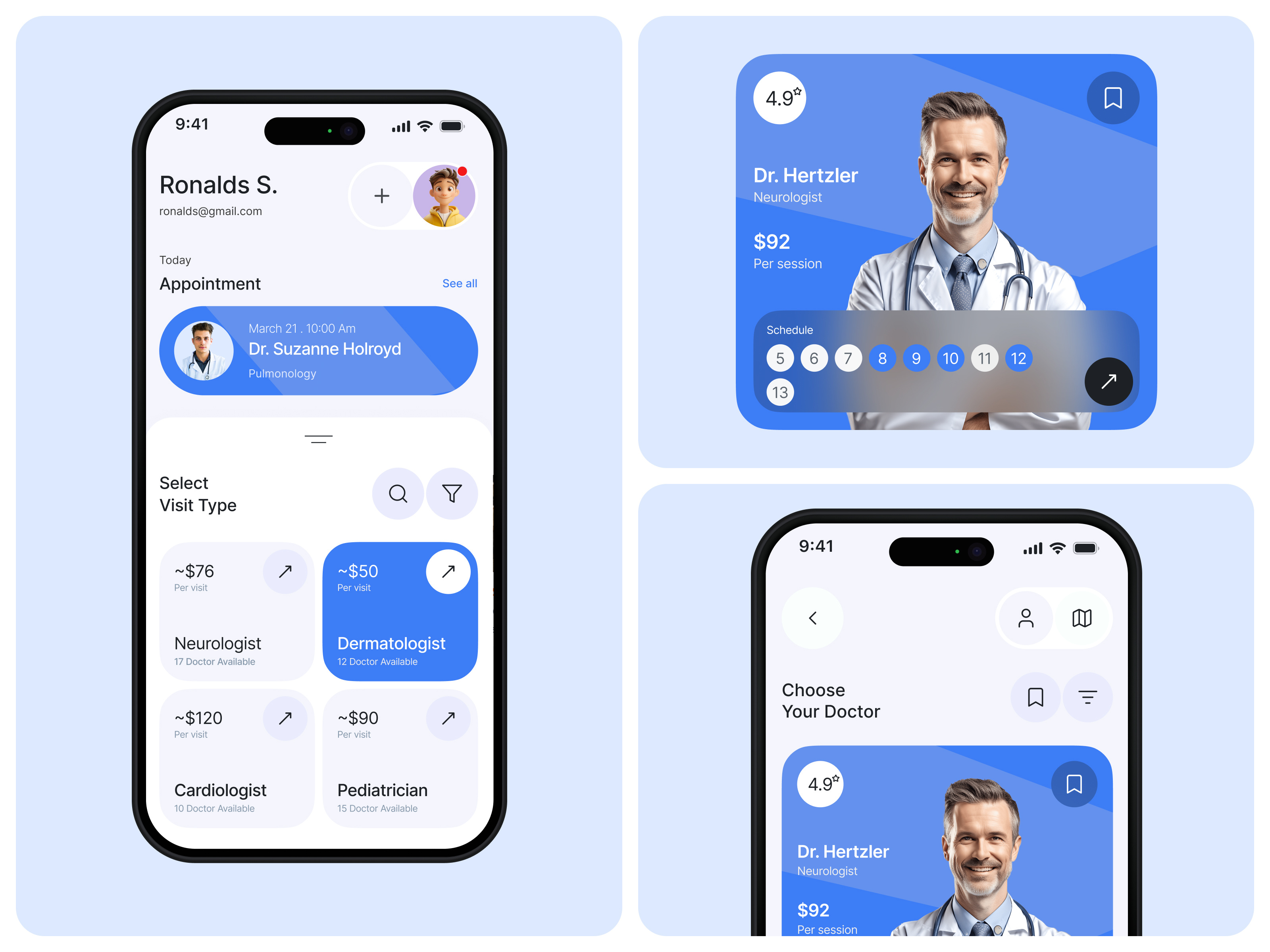 Doctor app design by Sujon Hossain for Oripio on Dribbble