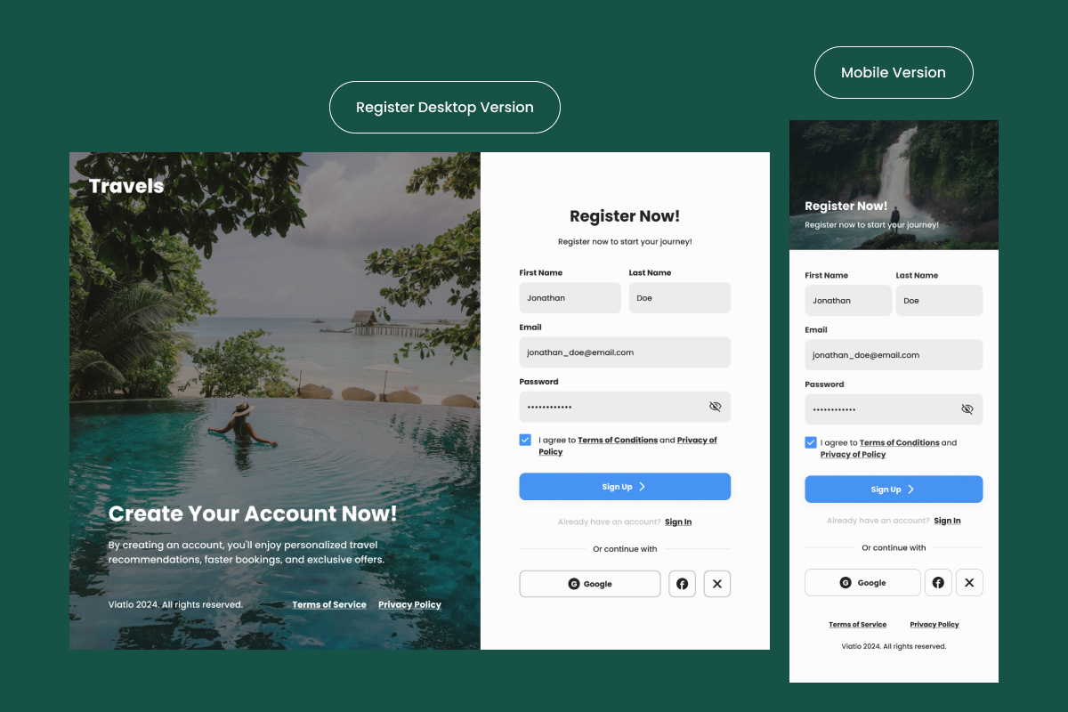 Travel Login & Register Form Design by Twin Studio Design on Dribbble