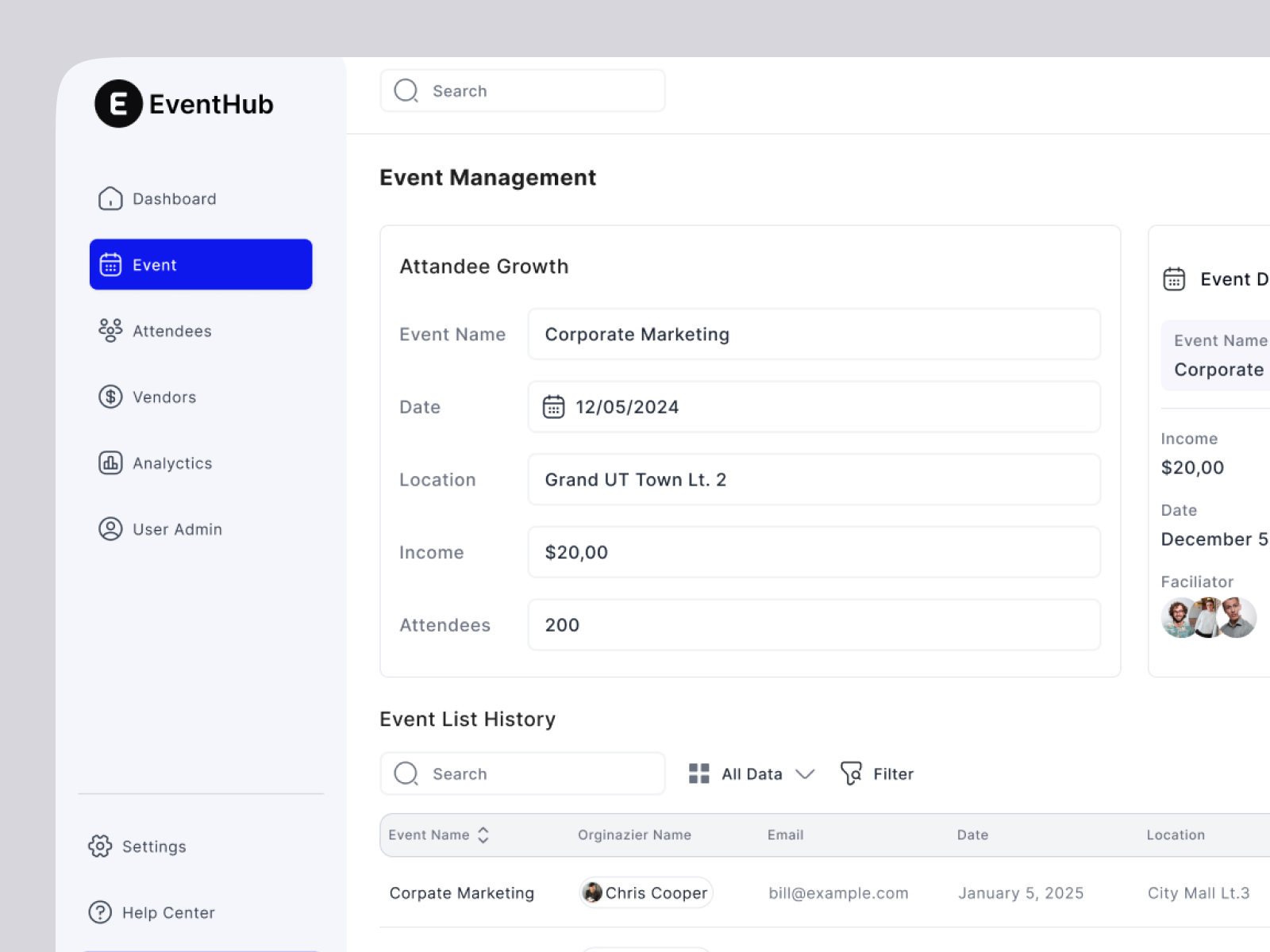 EventHub - SaaS Dashboard by Fery Afriansyah on Dribbble
