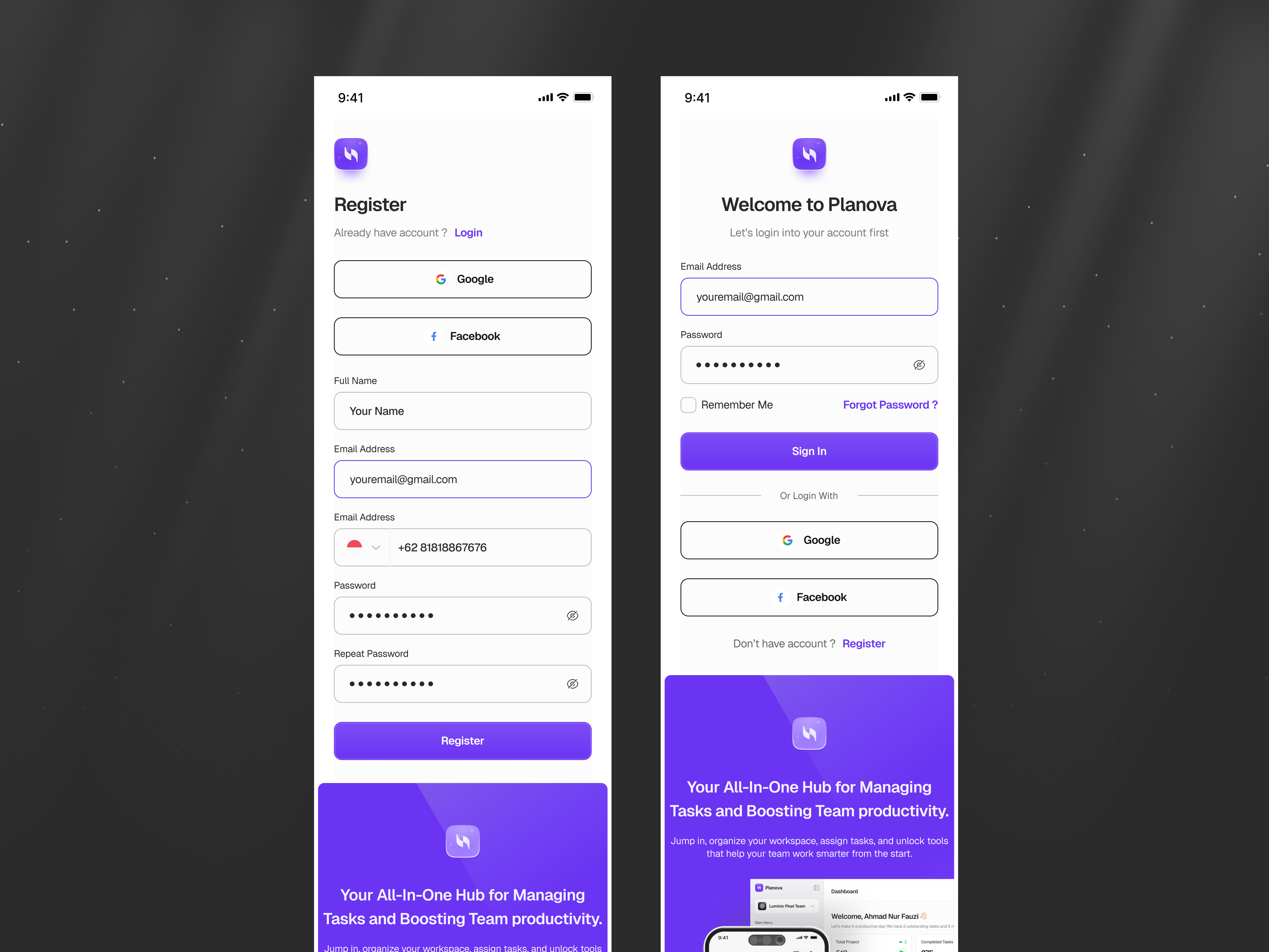 Planova - Dashboard Task Management (Login & Register) by Ahmad Nur ...