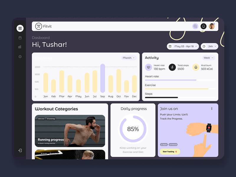 Fitness Tracker Dashboard UI by Tushar on Dribbble