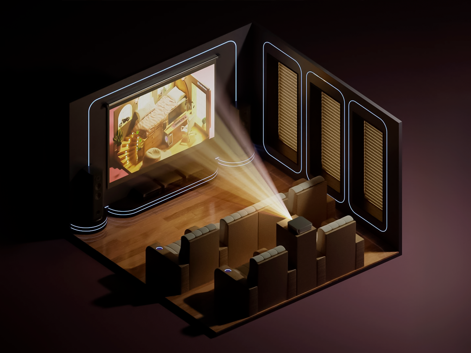 Modern Home Theater Room- 3D Render by Audrey Butler on Dribbble