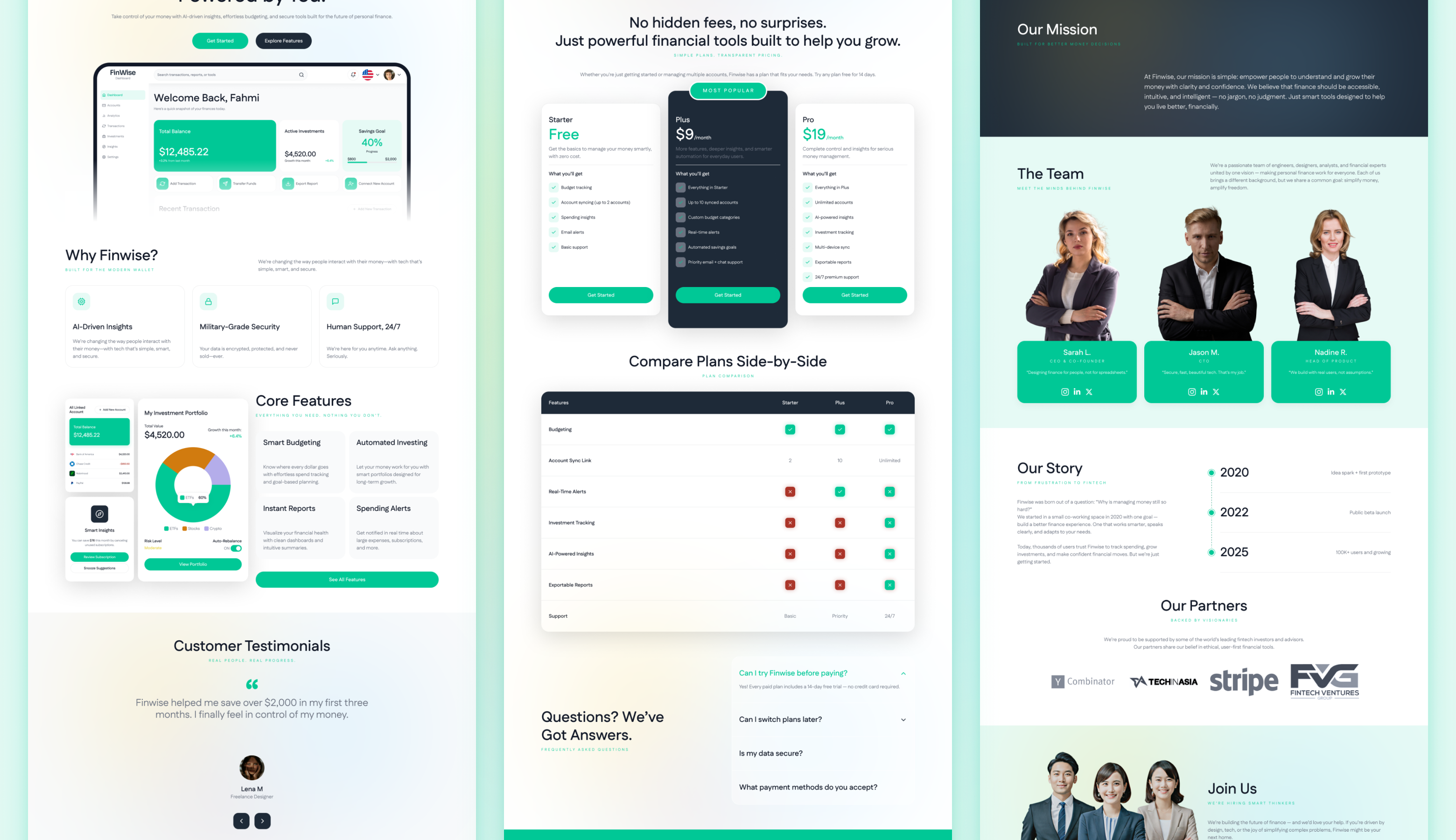 FinWise - Fintech Landing Page UI Template FREE by Fahmi Majid on Dribbble