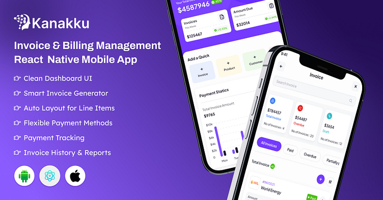 Kanakku – Mobile Invoice & Billing Management App (React Native) by Dreams Technologies on Dribbble