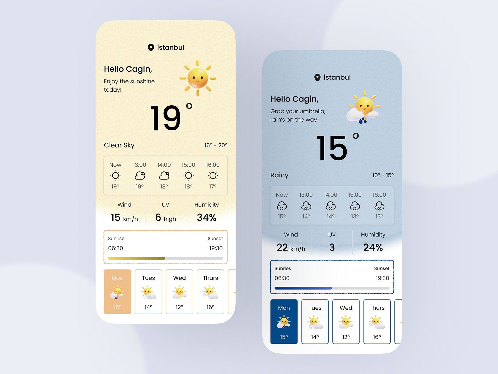 Mobile | Minimal Weather App Design by Çağın Sucu on Dribbble