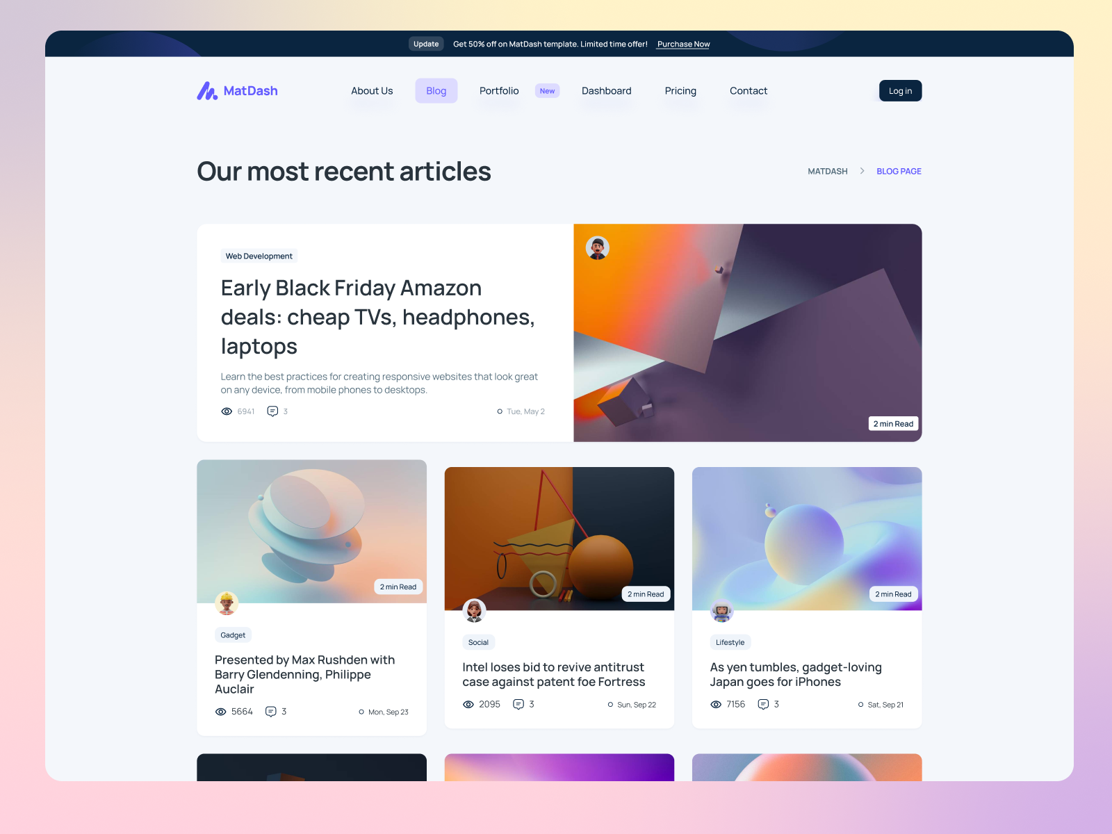 MatDash Blog Listing Page Design by AdminMart on Dribbble