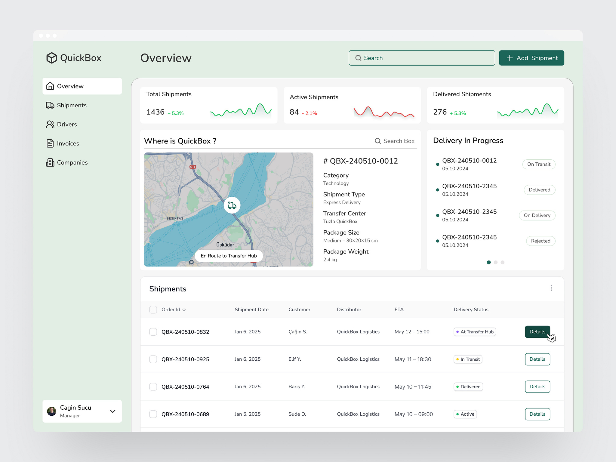 QuickBox | Shipping Dashboard UI by Çağın Sucu on Dribbble