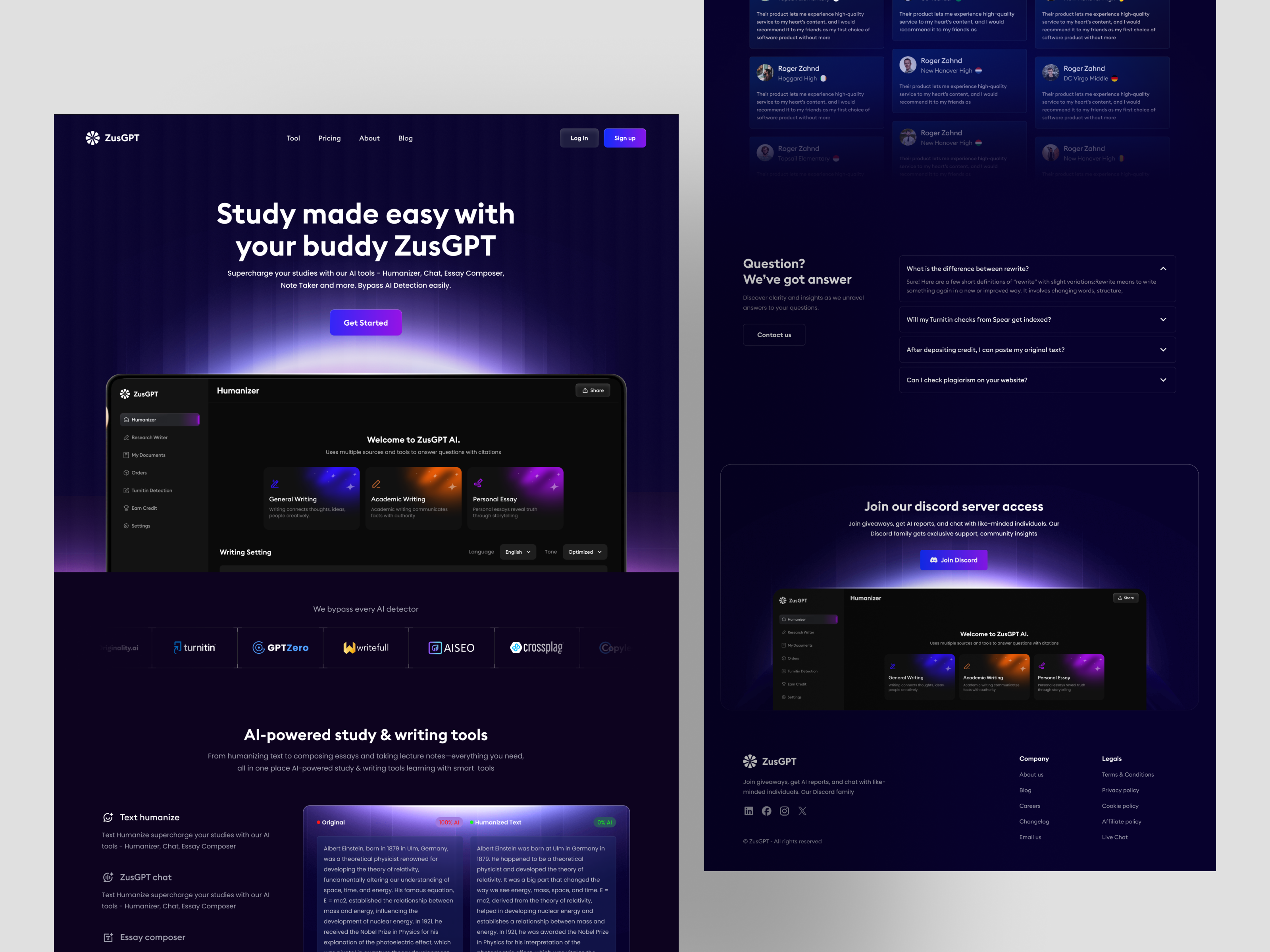 ZusGPT - AI Writing Assistant Website UI by Shahid Miah UI UX Designer for Wavespace - UI/UX ...