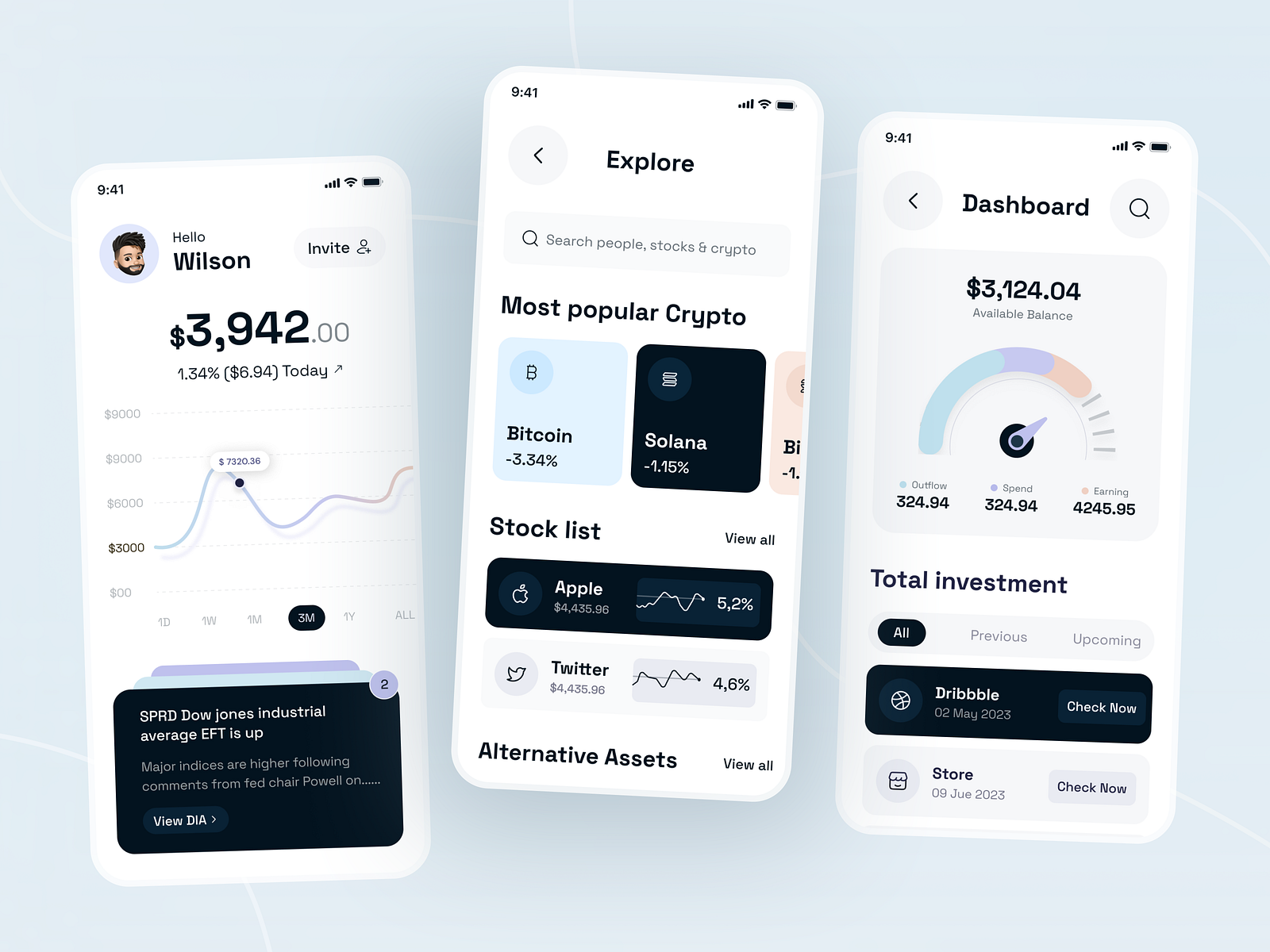 Finance Investment App UI – Crypto, Stocks & Analytics by Ofspace UX/UI ...