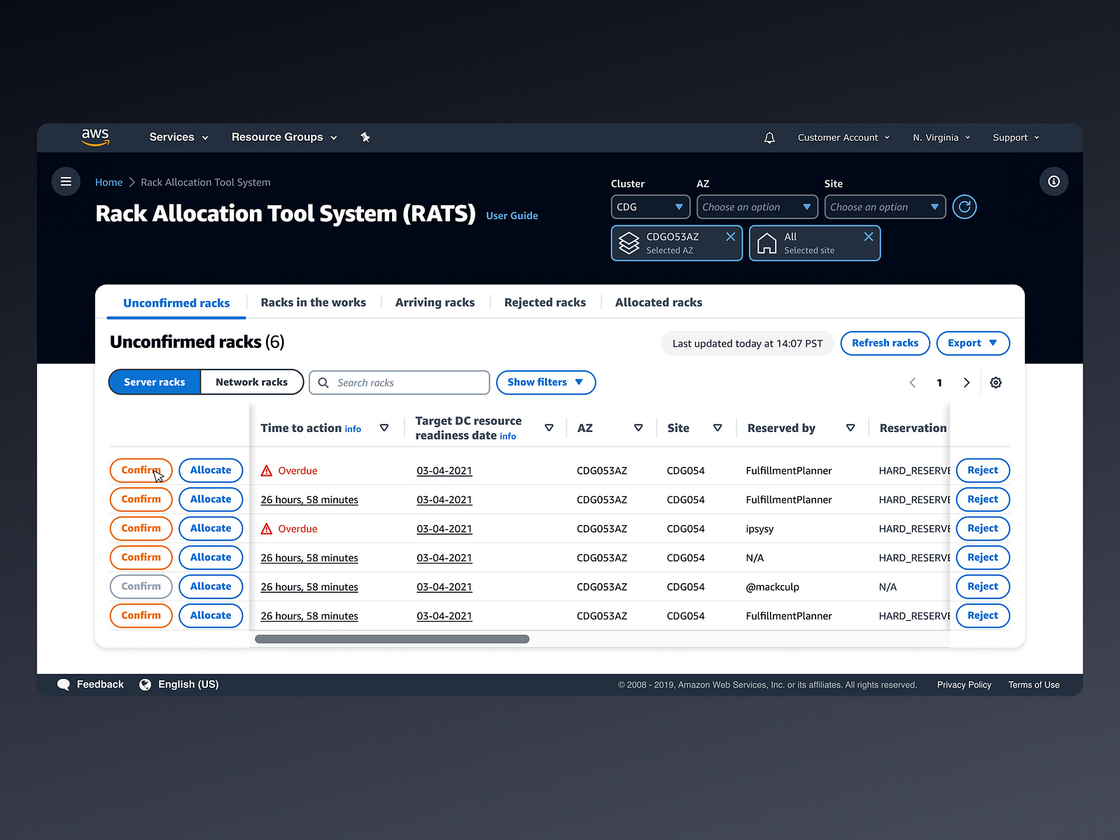 AWS data center rack management tool by Mack Culp on Dribbble