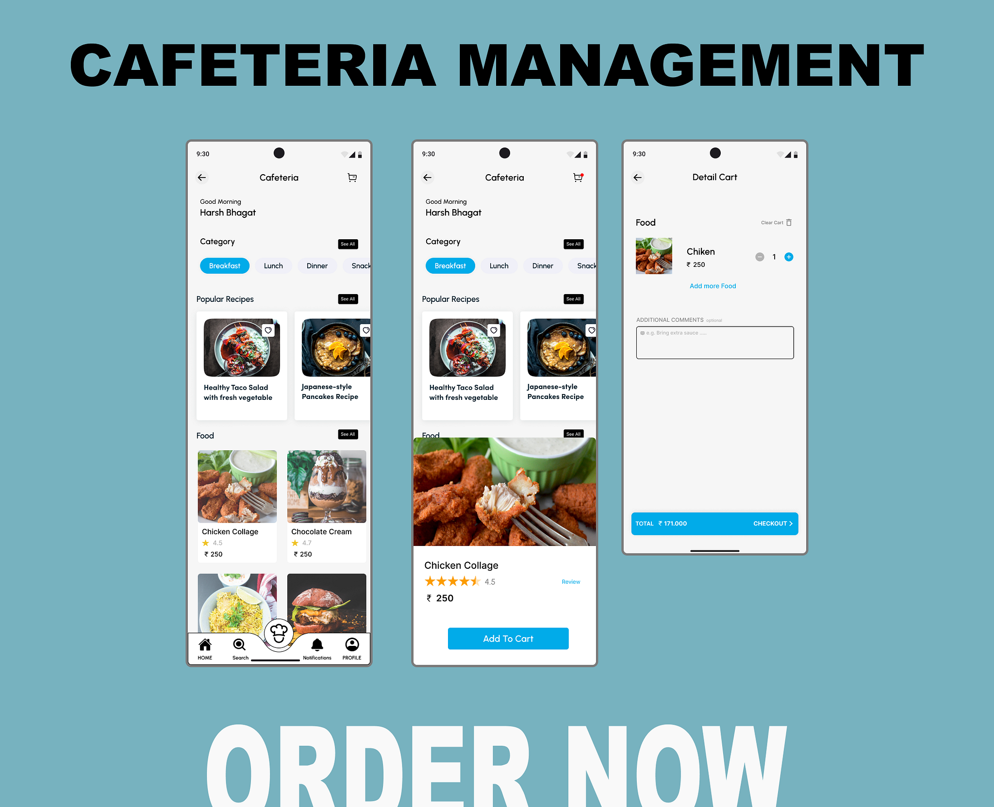 Cafeteria Management Mobile UI – Food Ordering Flow by Harsh Bhagat on ...