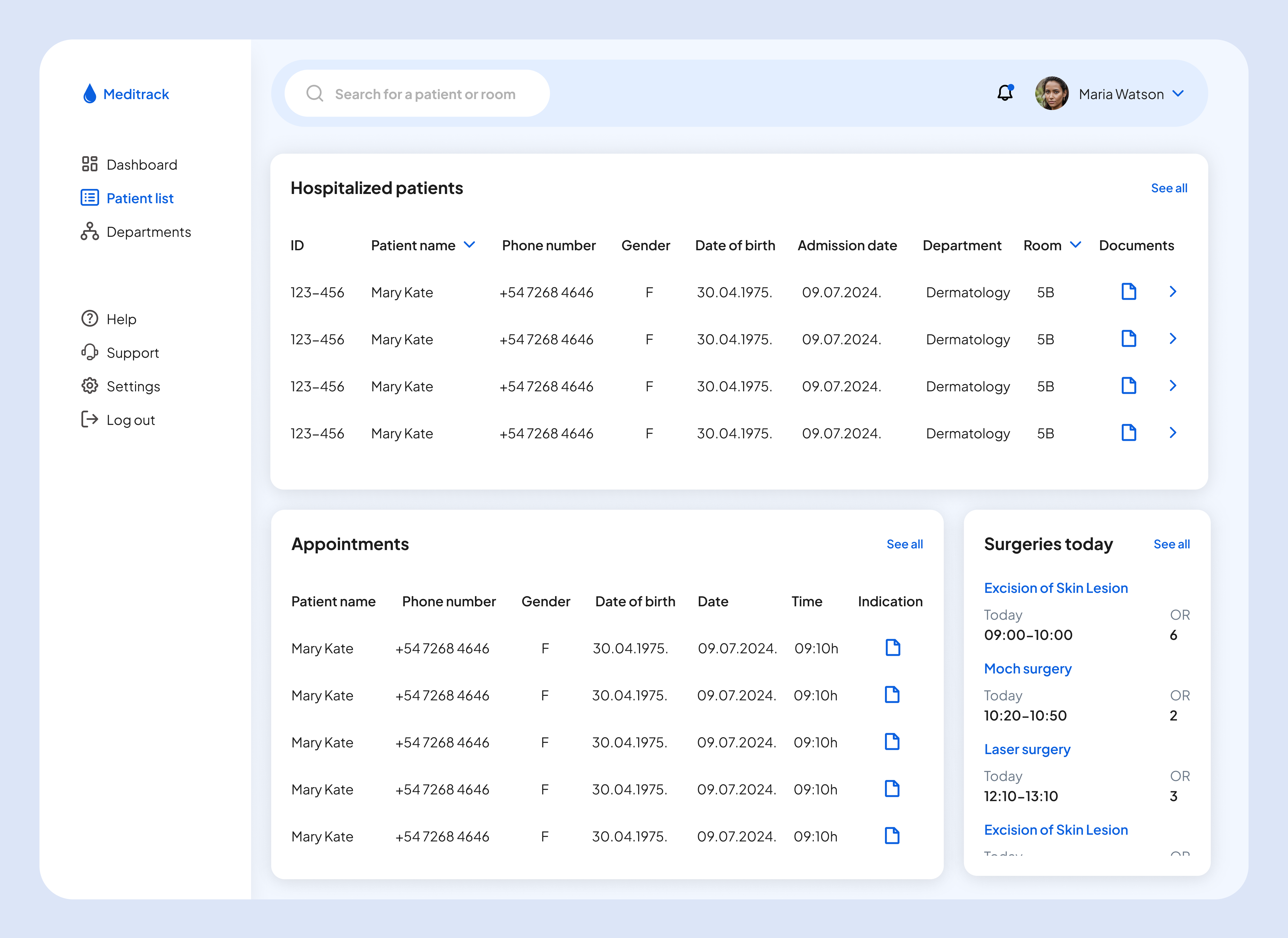 Hospital Dashboard UI by Darija Rubeša on Dribbble