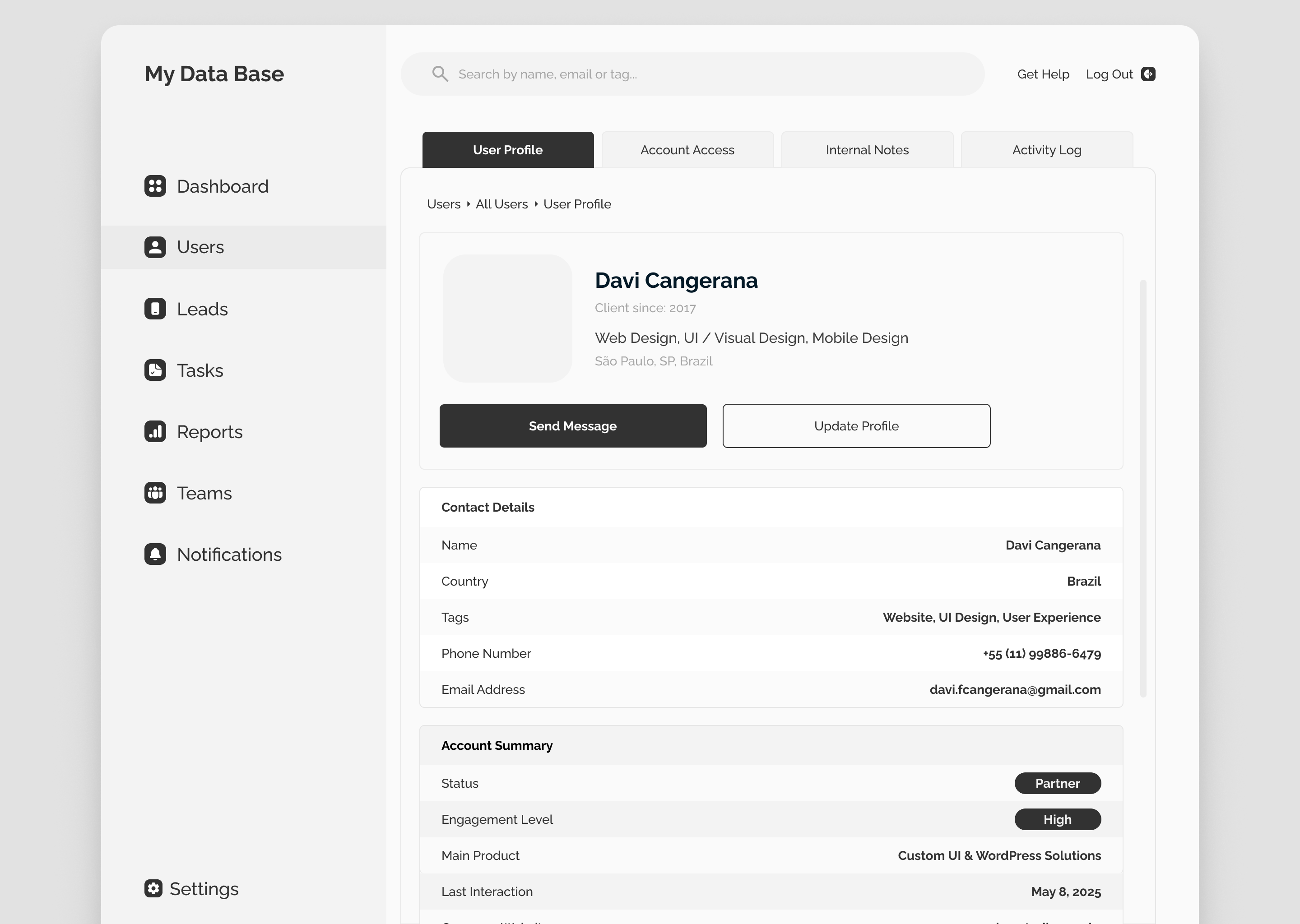 Daily UI 006 - User Profile by Davi Cangerana on Dribbble