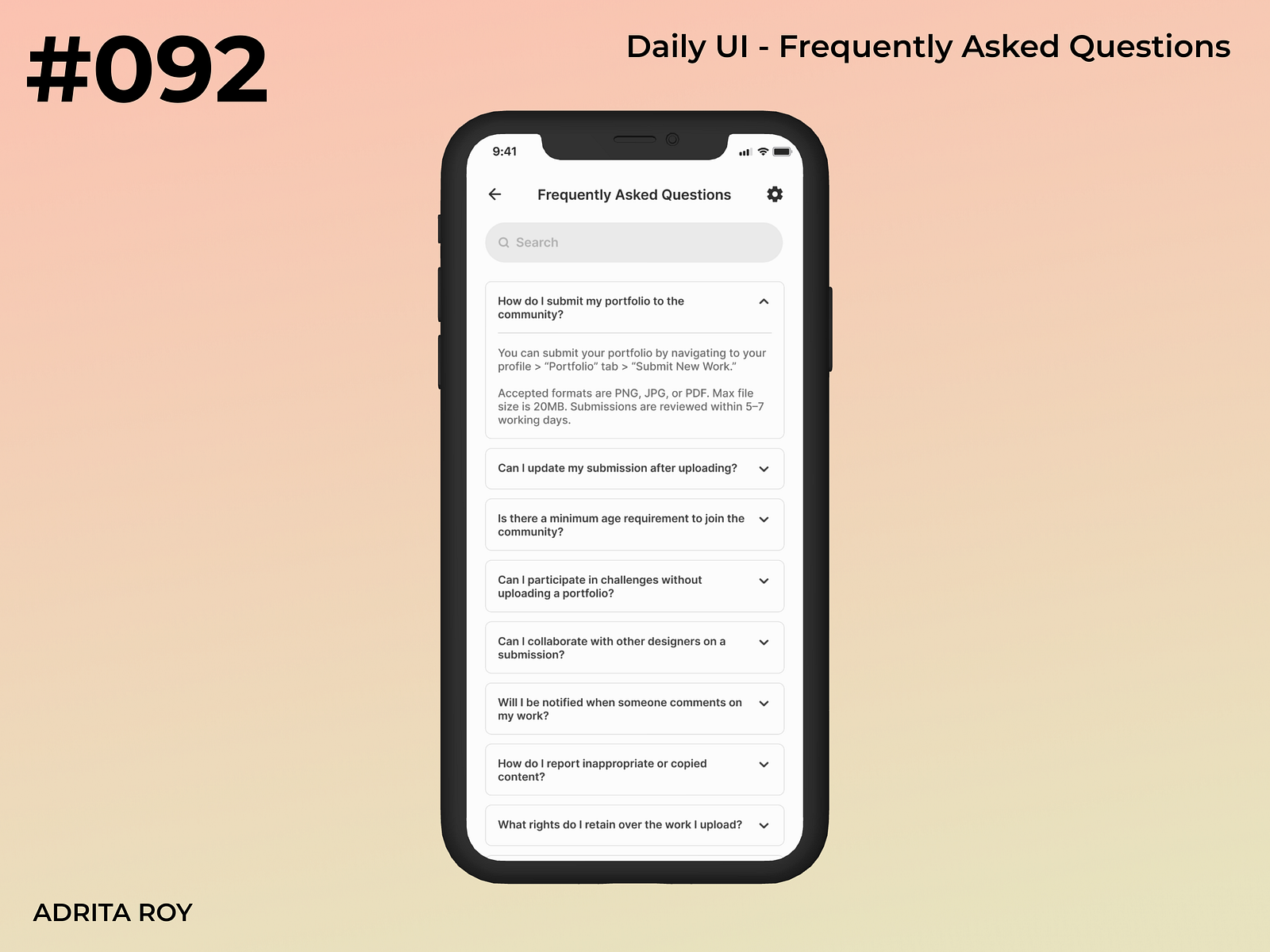 DailyUI 092 - Frequently Asked Questions by Adrita Roy on Dribbble