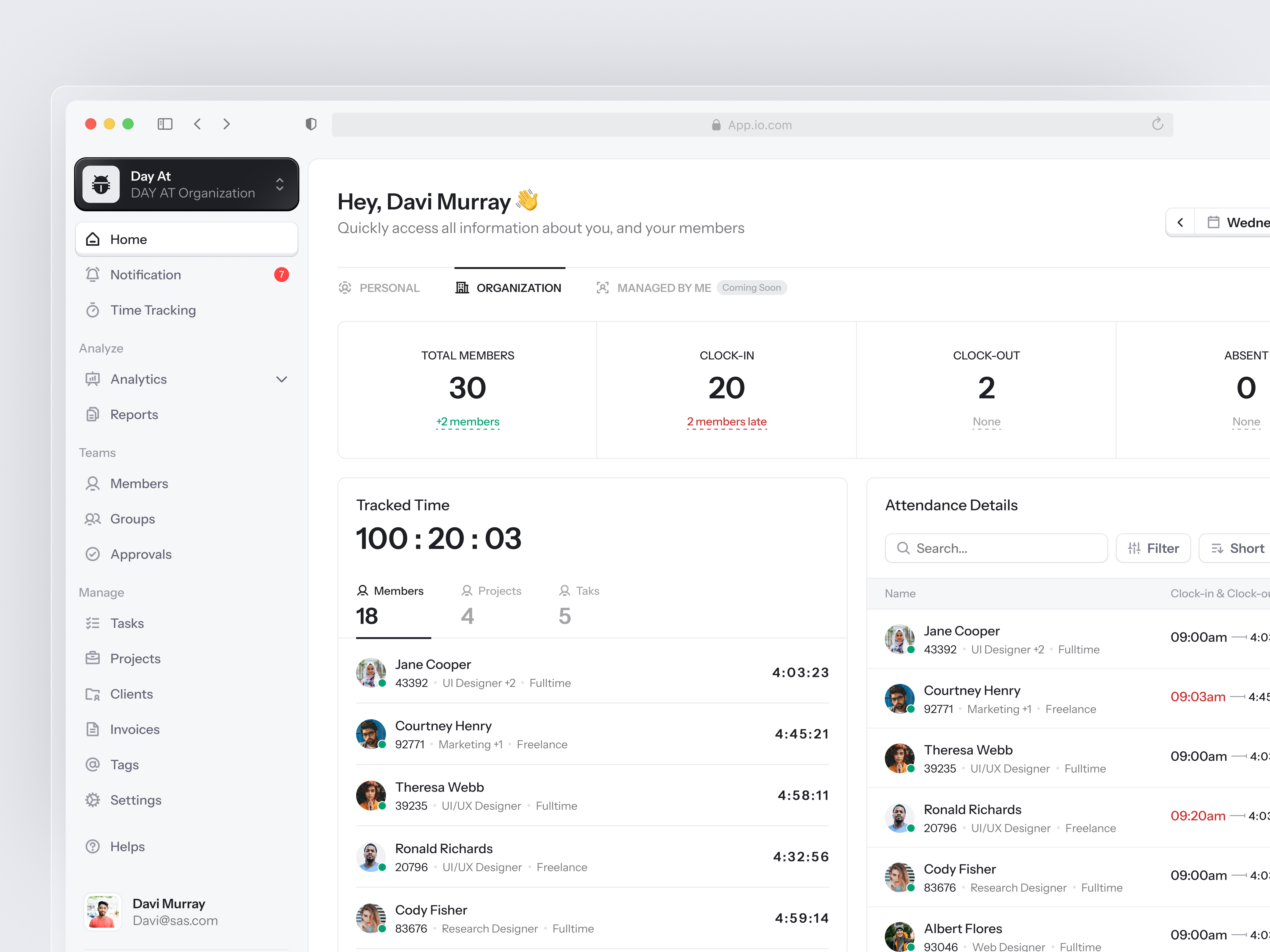 App.io - Organization Tab HR Management Dashboard Saas by Ahmad Faizien for OnPoint Studio on ...