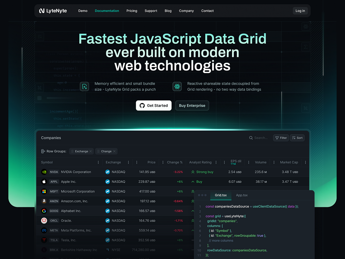 Lytenyte Grid Landing Page by Virgil Pana on Dribbble
