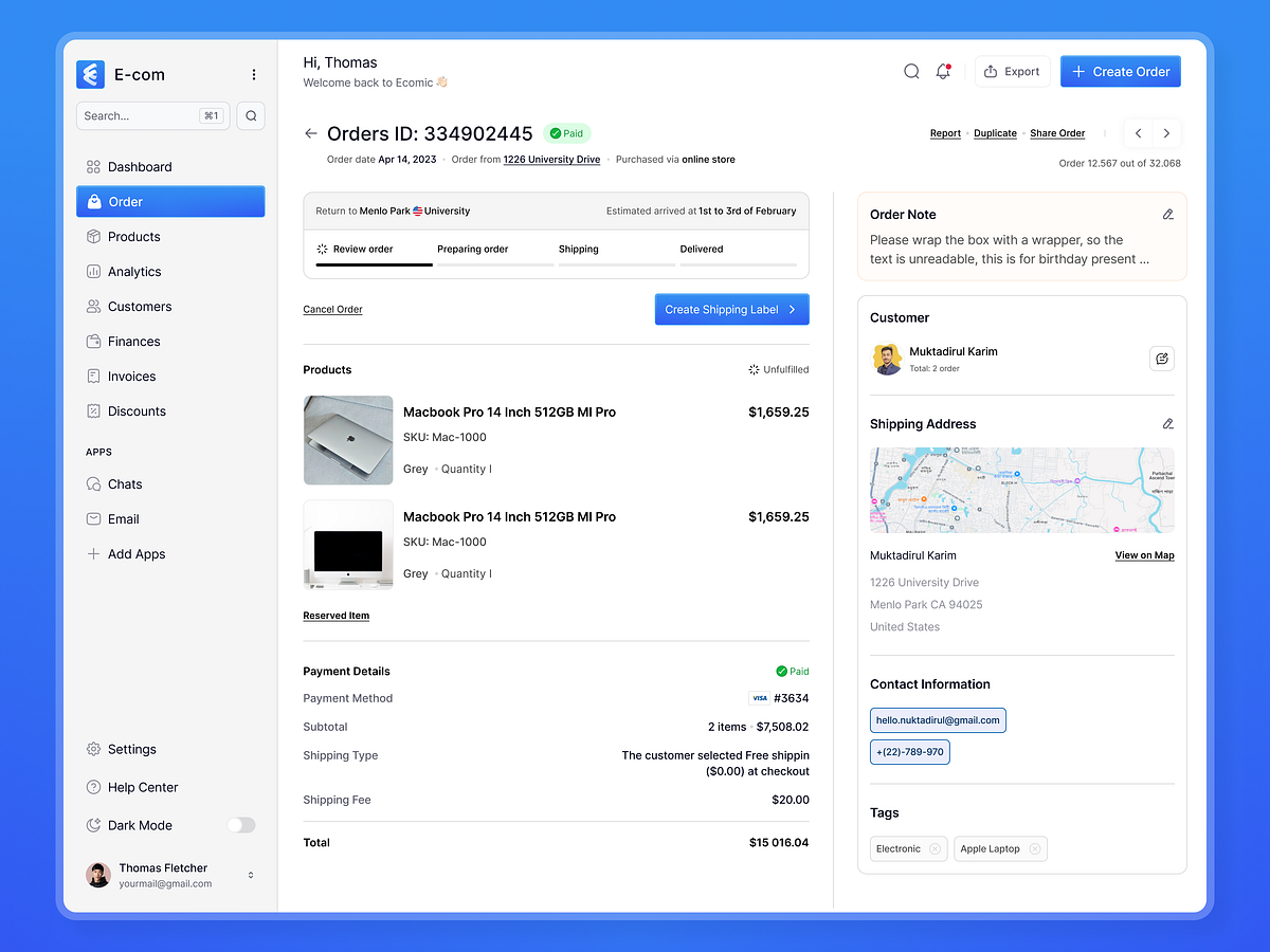 Ecom - SaaS E-Commerce Order Details by Muktadirul Karim 🖐️ on Dribbble