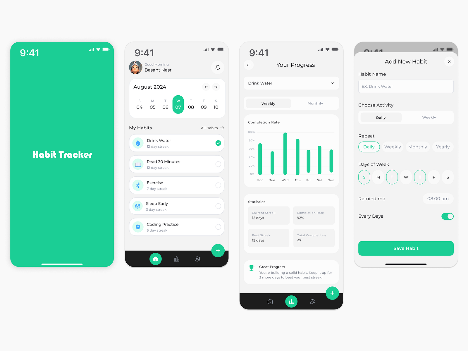 Habit Tracker Mobile App – Clean & Minimal UI/UX Design for Prod by ...
