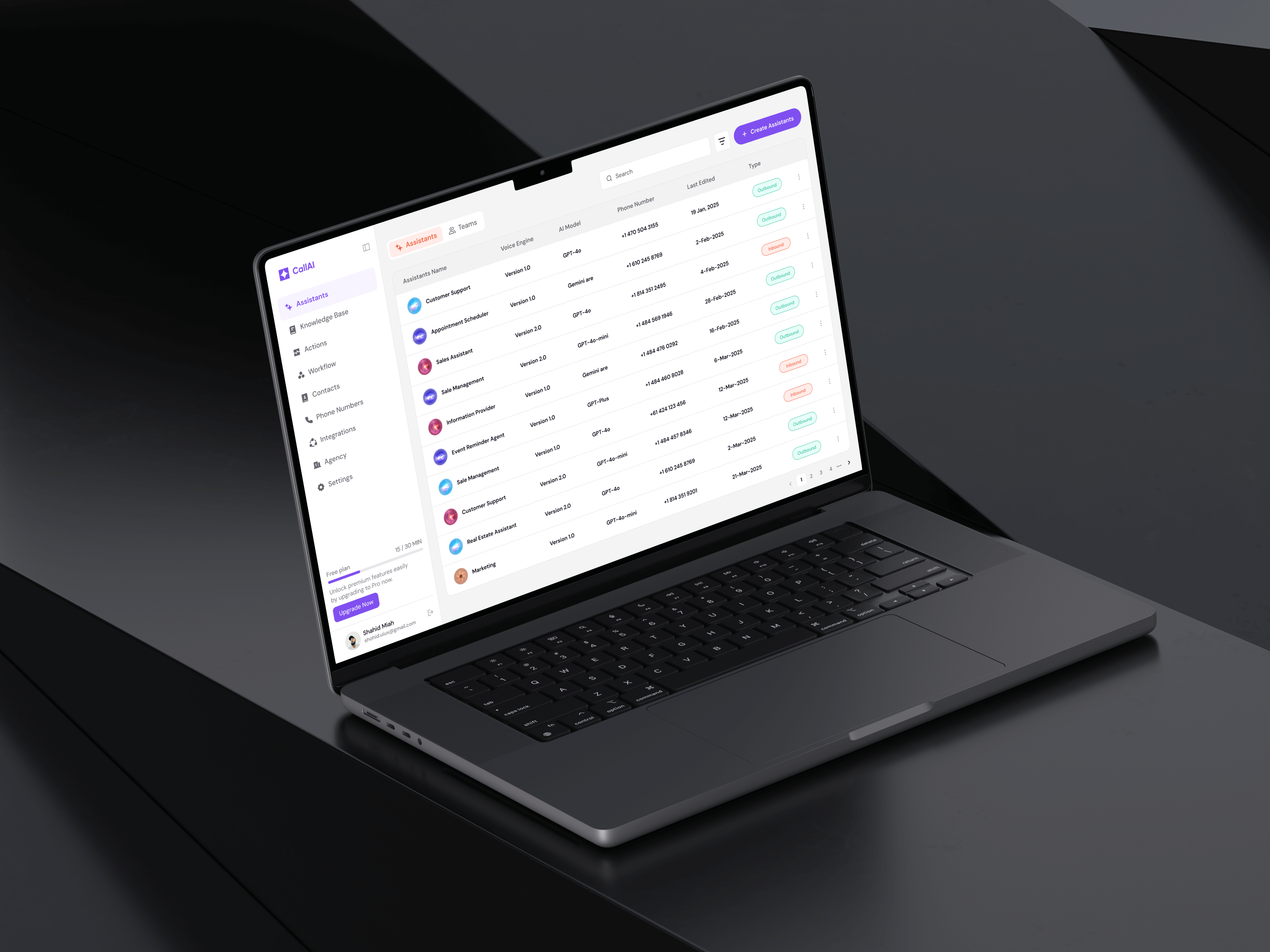 CallAI – AI-Powered Voice Assistants Dashboard UI by Shahid Miah UI UX ...