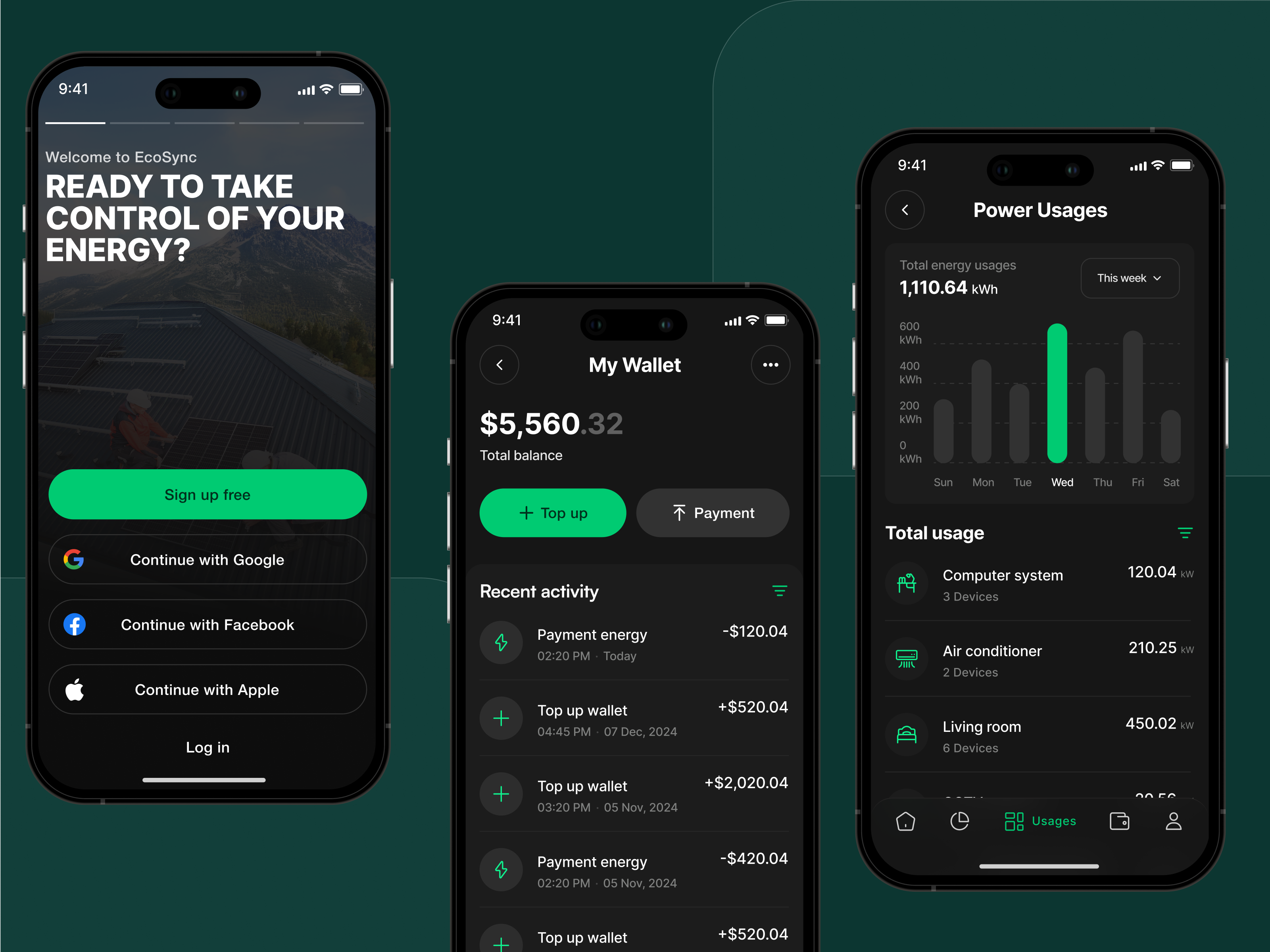 EcoSync App UI — Smart Energy Tracking and Solar Control by Vislume Studio on Dribbble