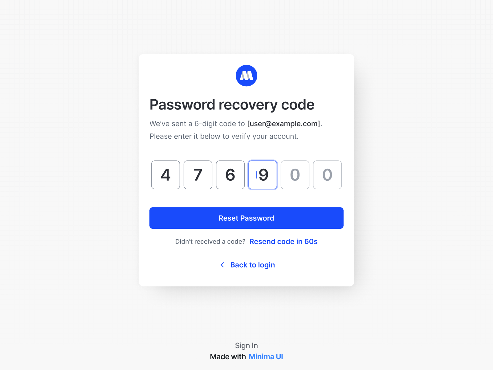 Reset Password by Minima UI on Dribbble