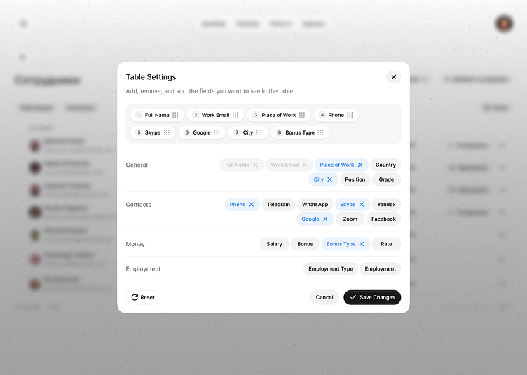 Table Settings Modal by Roman Khitrin on Dribbble