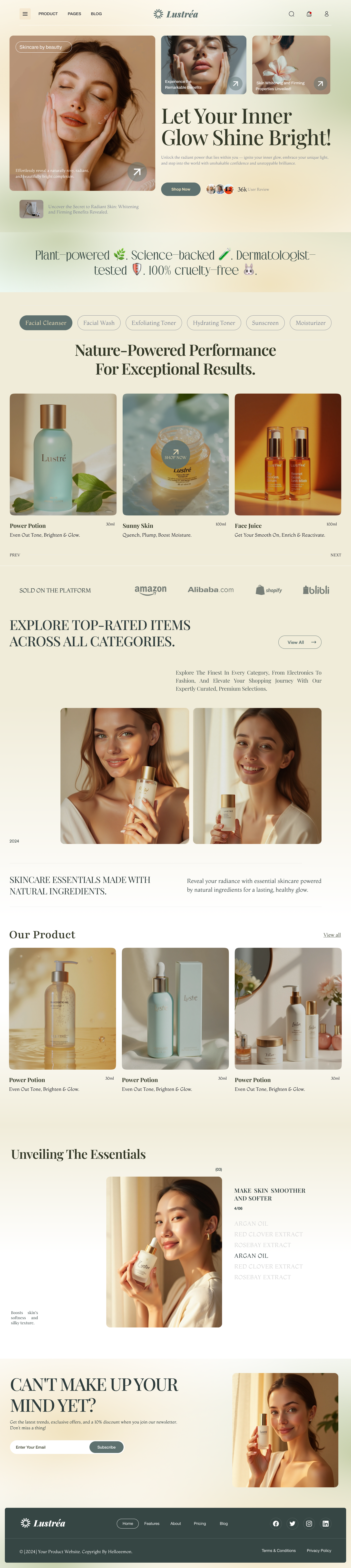 Drenched in Glamour - Lustréa Skincare Ecommerce UI Design by Muhammad Emon on Dribbble