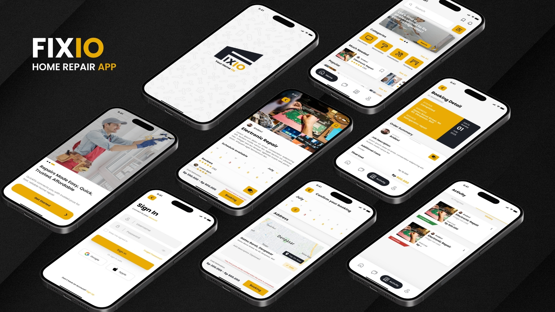 FIXIO | Smart Repair Service App UI by Mario Wijaya on Dribbble