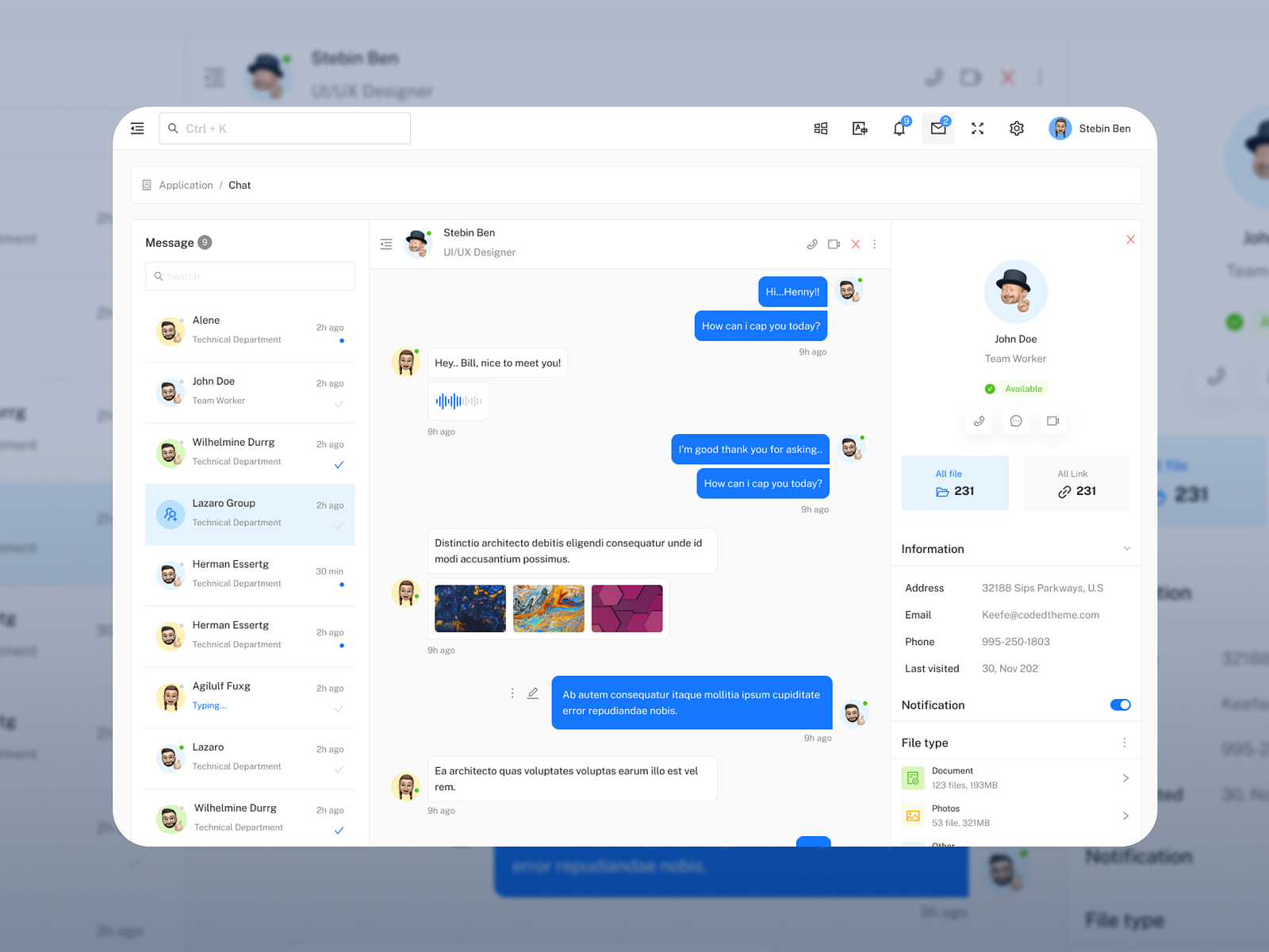 Chat App - Mantis Dashboard by CodedThemes on Dribbble