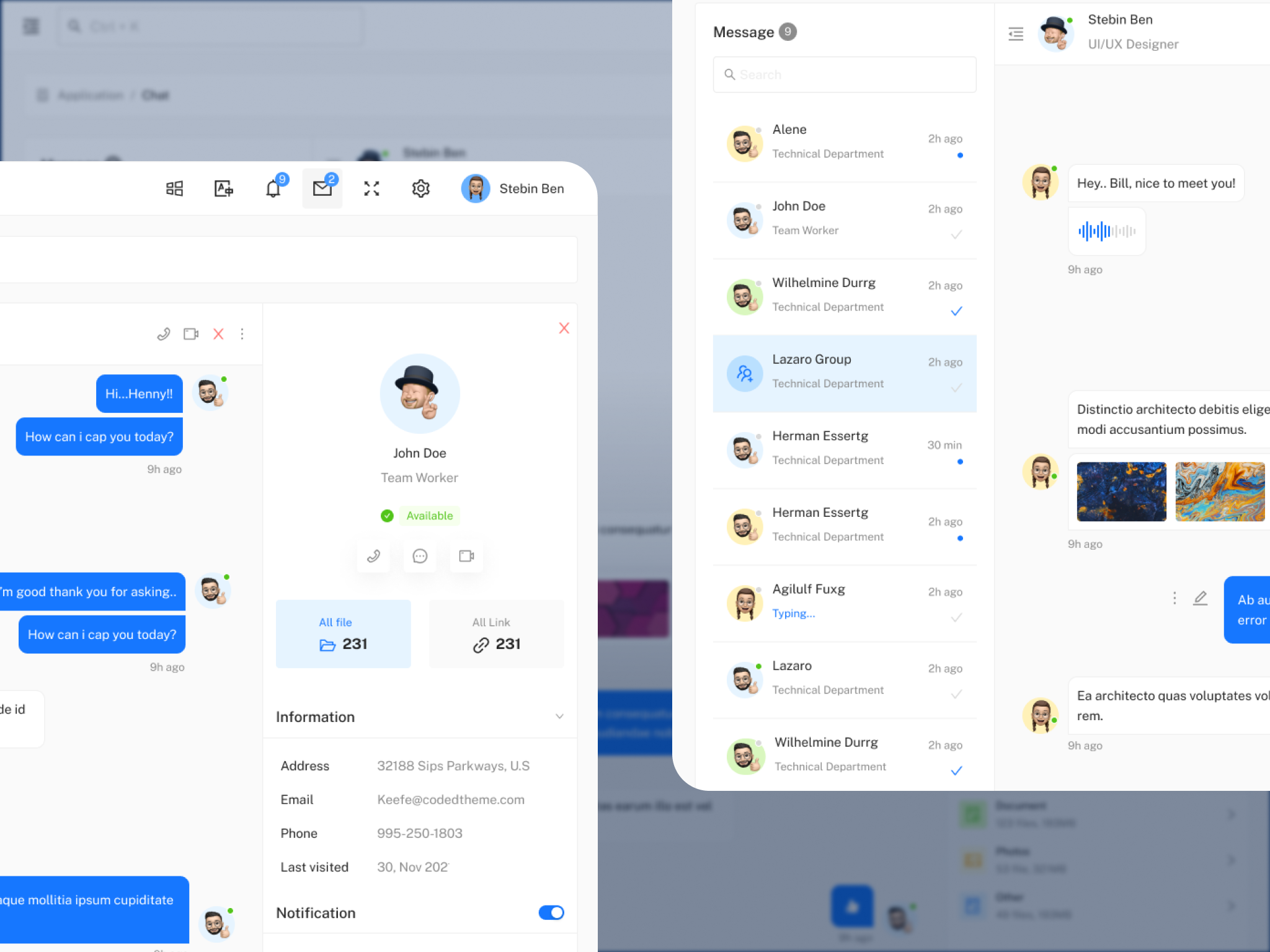 Chat App - Mantis Dashboard by CodedThemes on Dribbble
