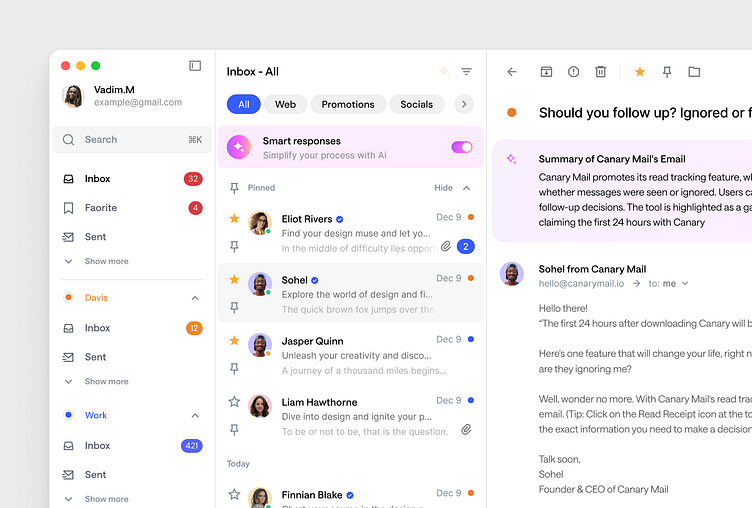 Dashboard inbox interface with Ai by Vadim Marchenko on Dribbble