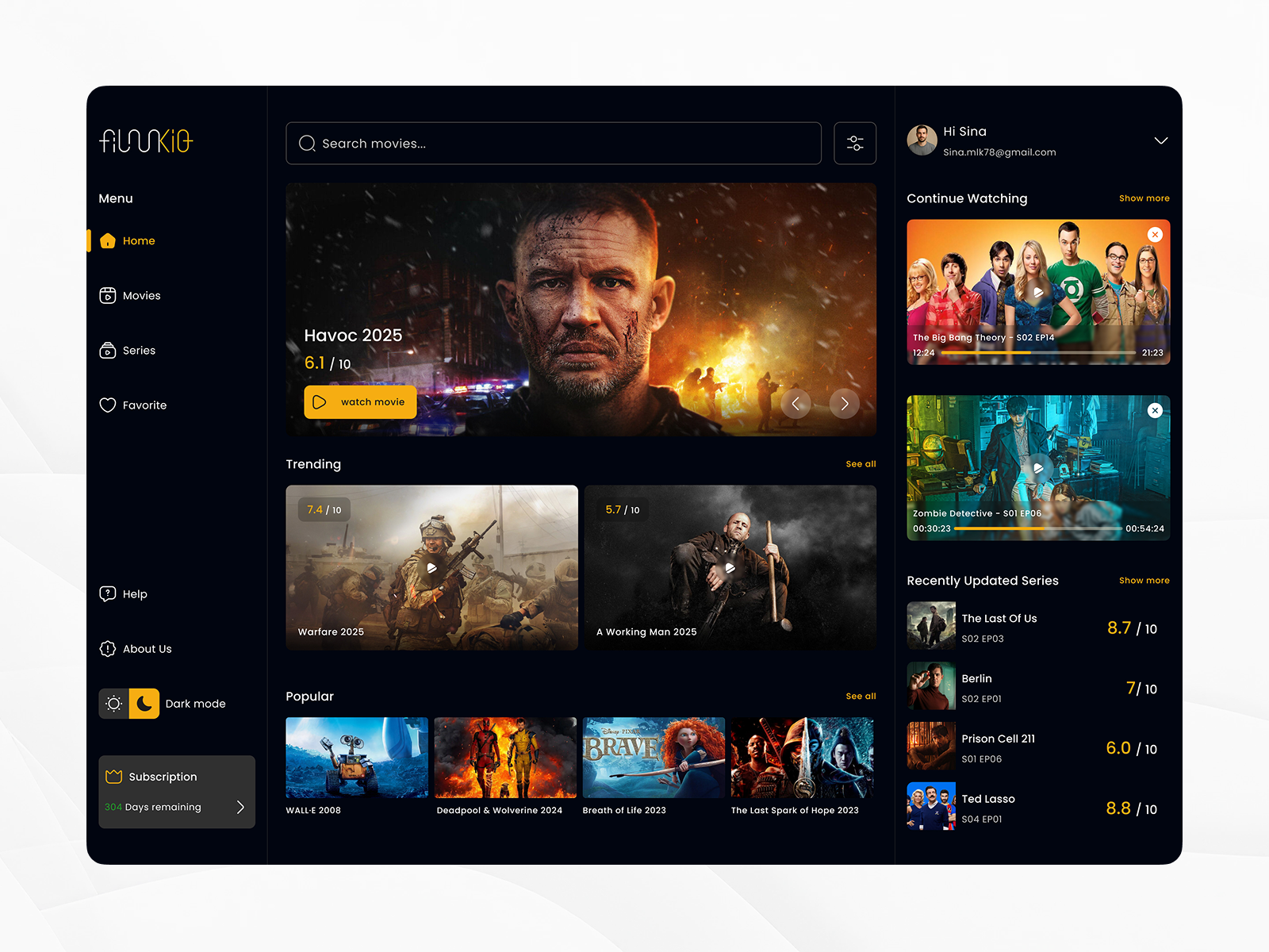 🎬 Filmkio | Movie Dashboard Redesign by Sina maleki on Dribbble