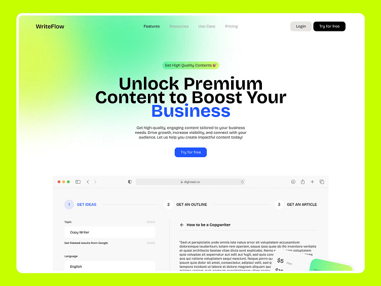 Clean & Bold SaaS Landing Page for WriteFlow by Abdullah Sheikh on Dribbble