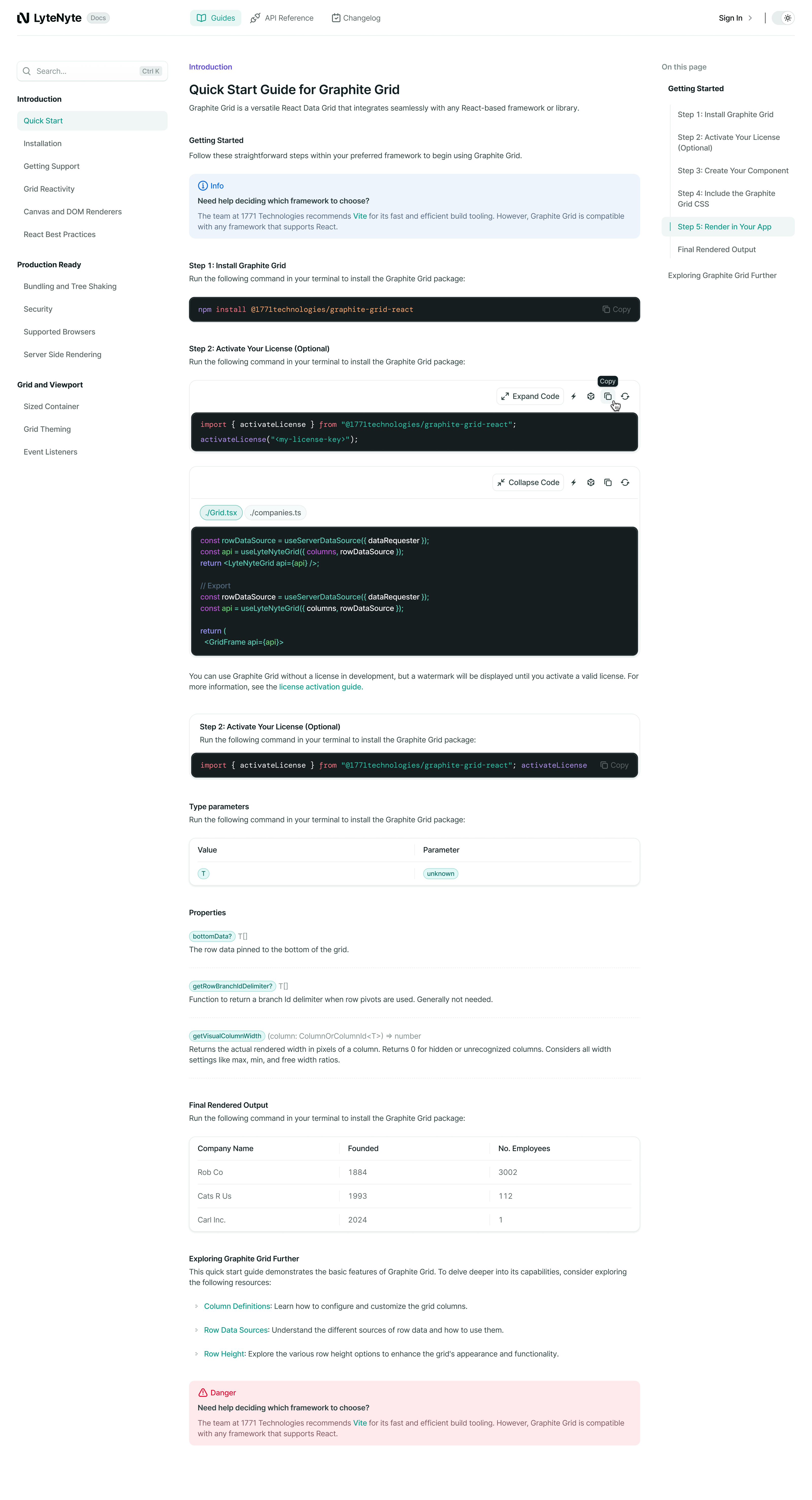 LyteNyte Grid Documentation Page by Virgil Pana on Dribbble