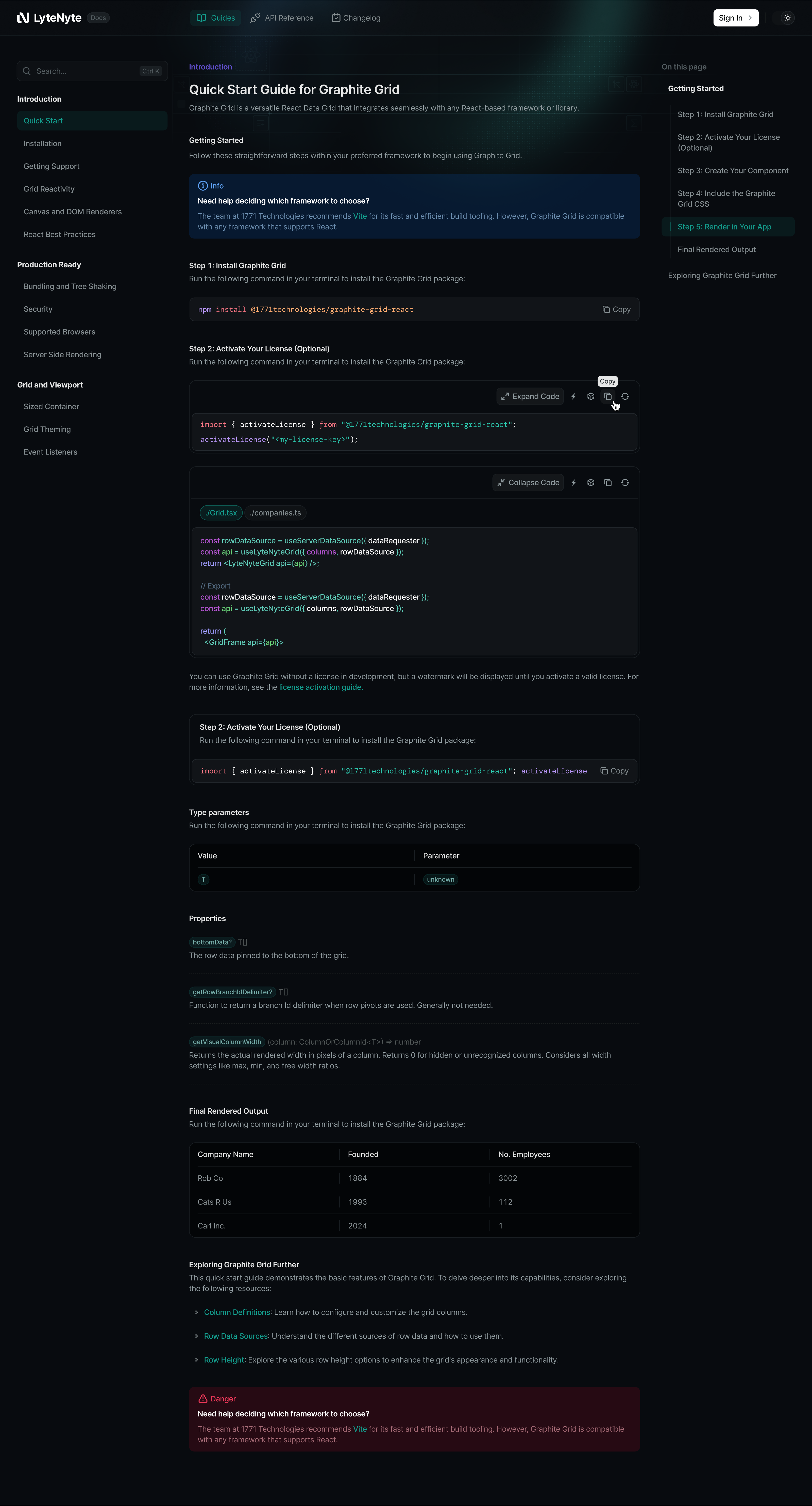 LyteNyte Grid Documentation Page by Virgil Pana on Dribbble