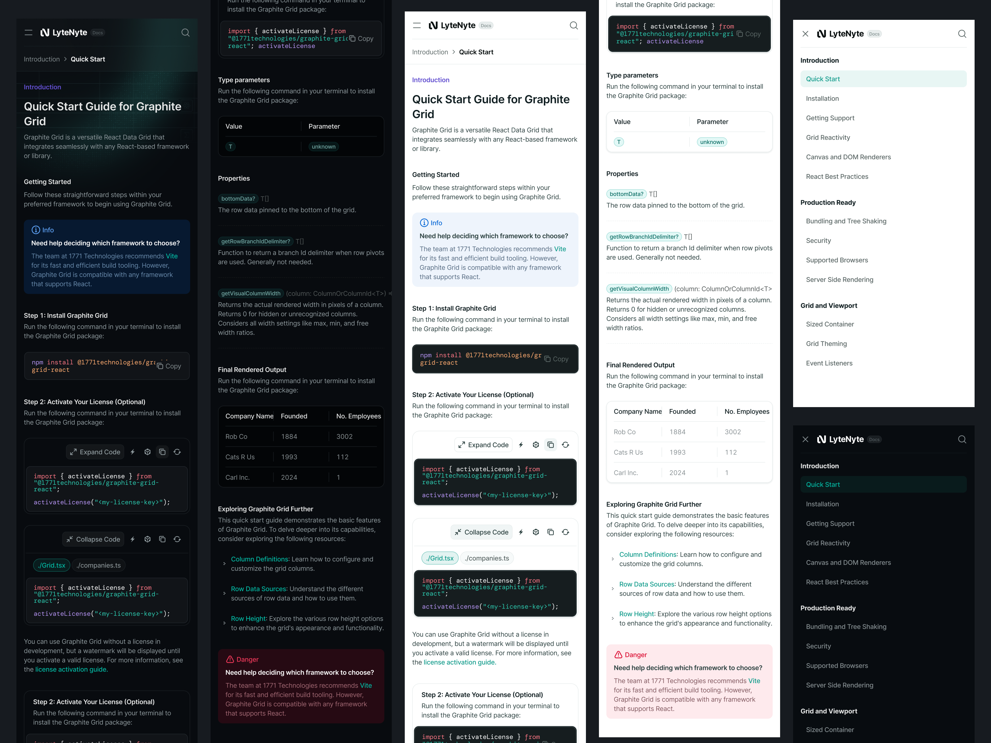 LyteNyte Grid Documentation Page by Virgil Pana on Dribbble