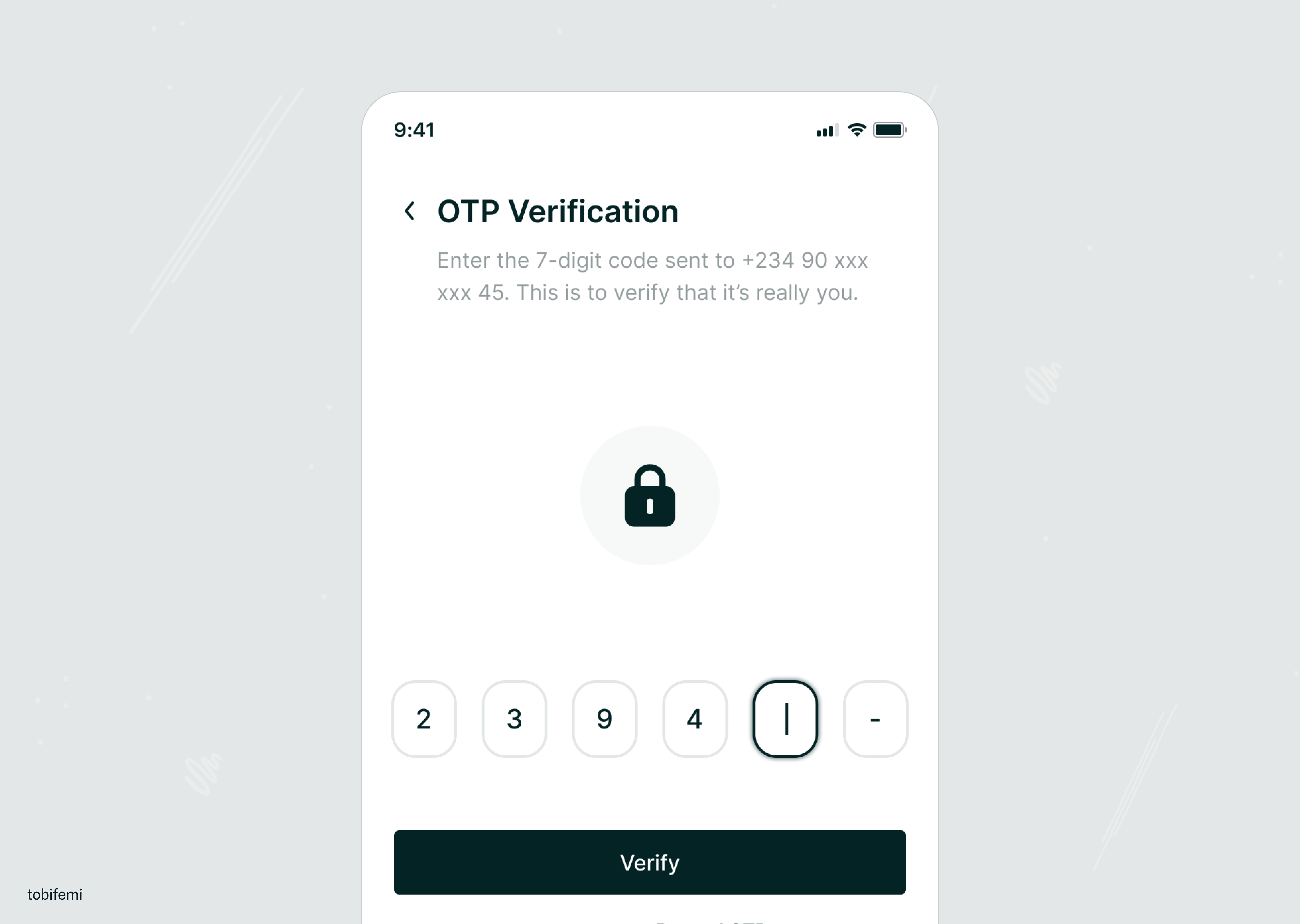 OTP Verification UI by Daramola Femi Oluwatobi on Dribbble