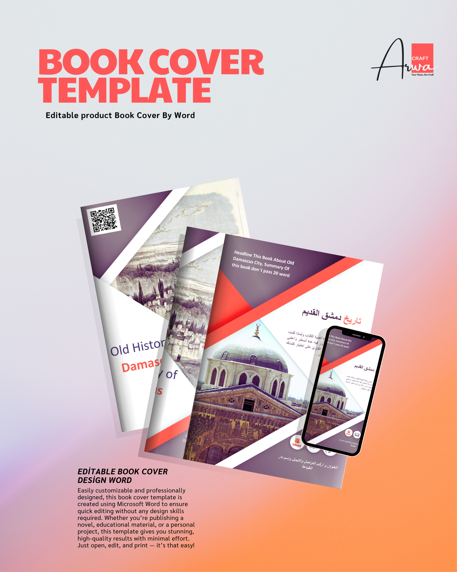 Editable Book Cover Design (Microsoft Word Format) by Arwa Craft on ...