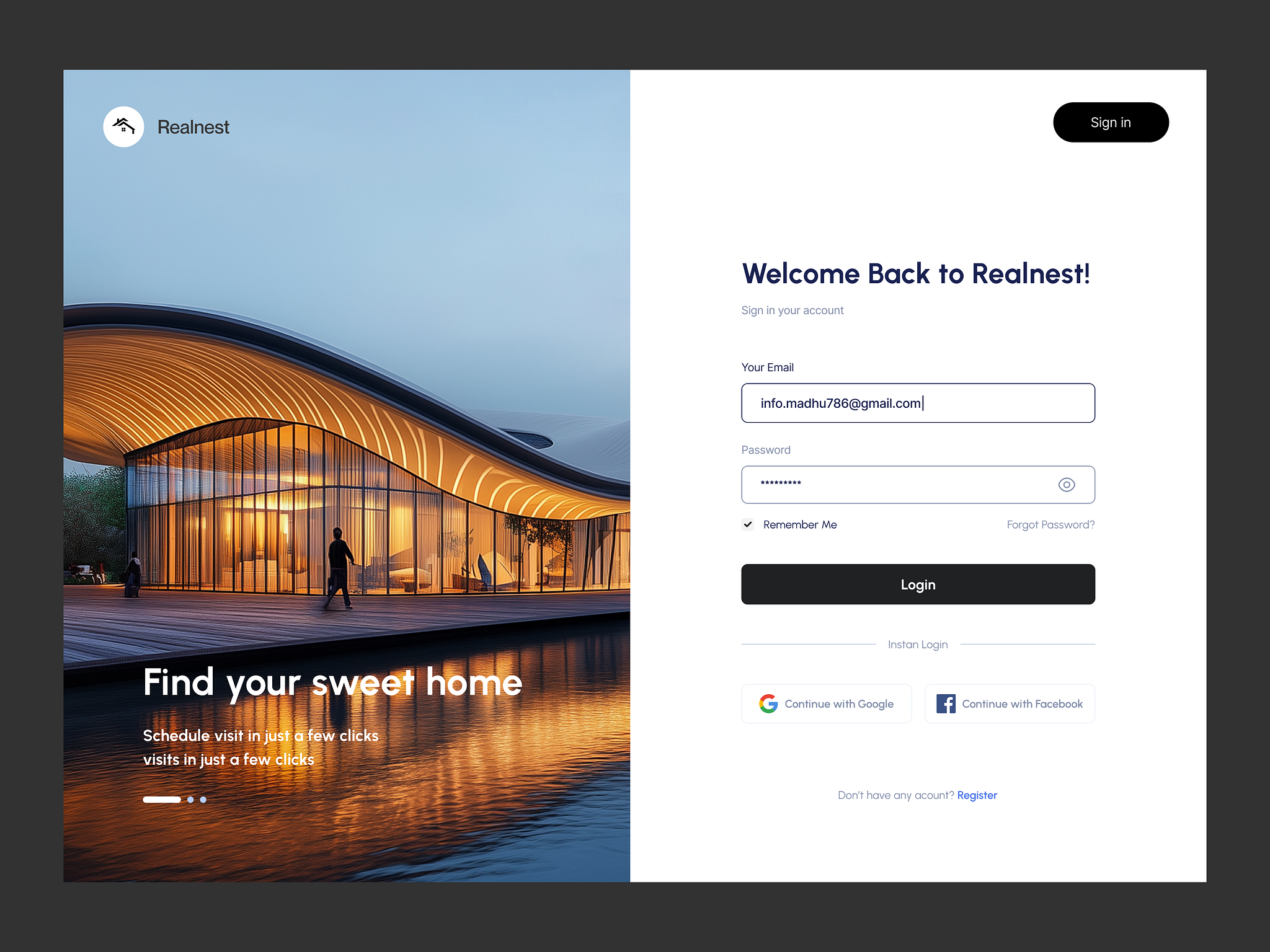 Real estate website login page UI by Madhu Miah on Dribbble